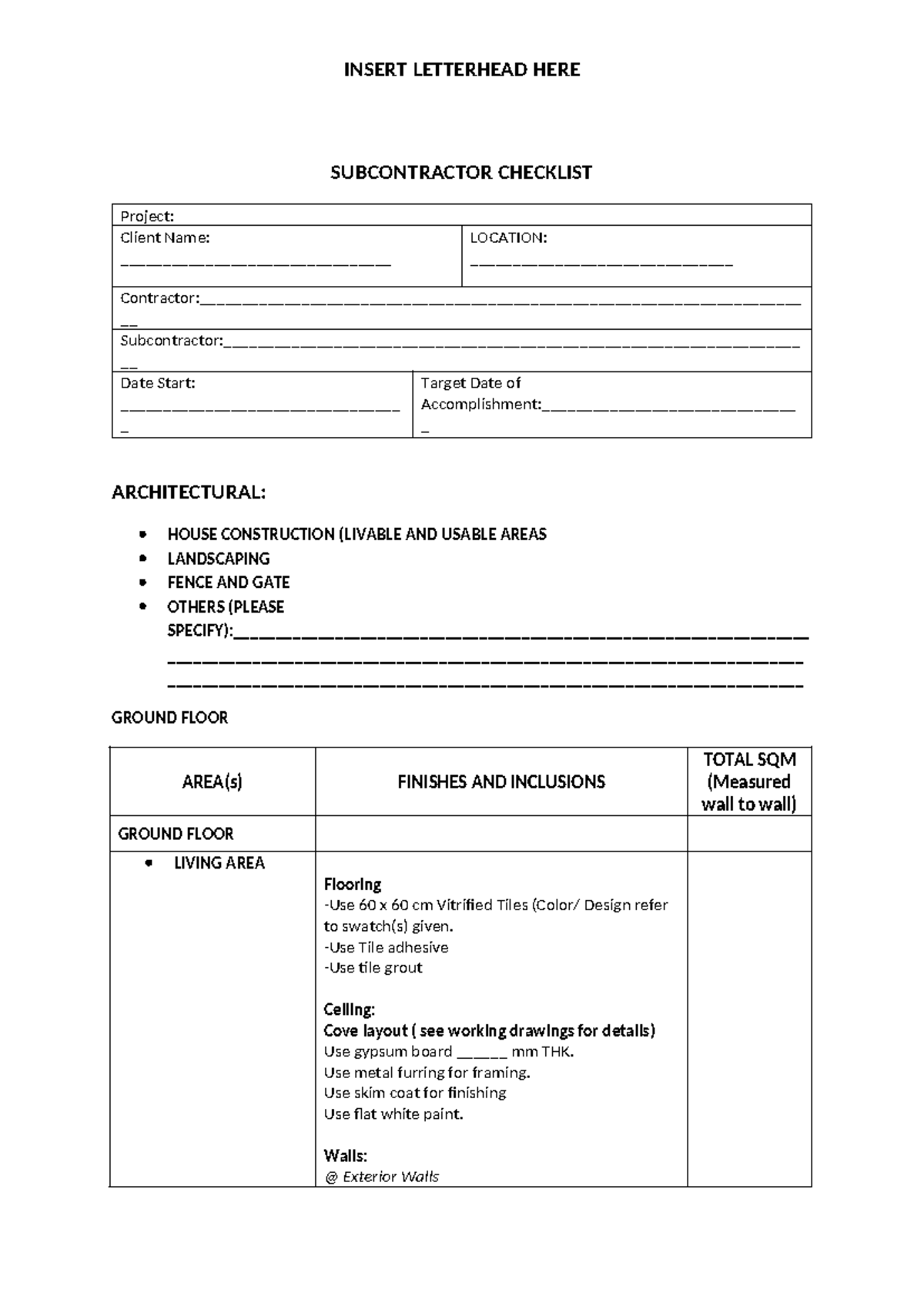 Subcontractor Agreement Checklist for Project Coordination - Studocu