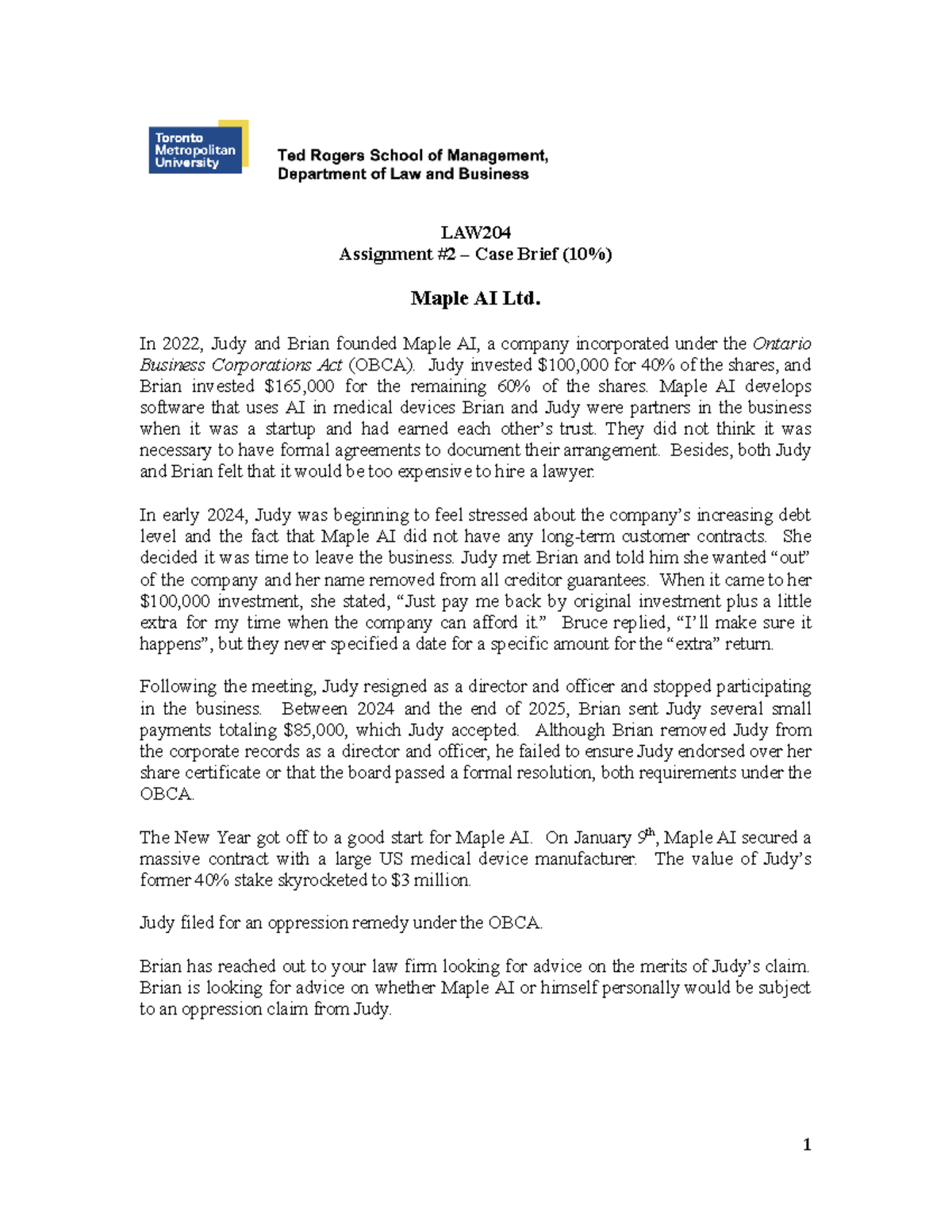 LAW204 Assignment 2: Case Brief on Mennillo v. Intramodal Inc. - Studocu