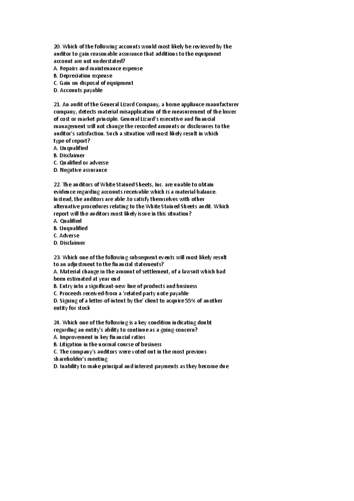 Auditing Questions for Course 20: Key Concepts and Scenarios - Studocu