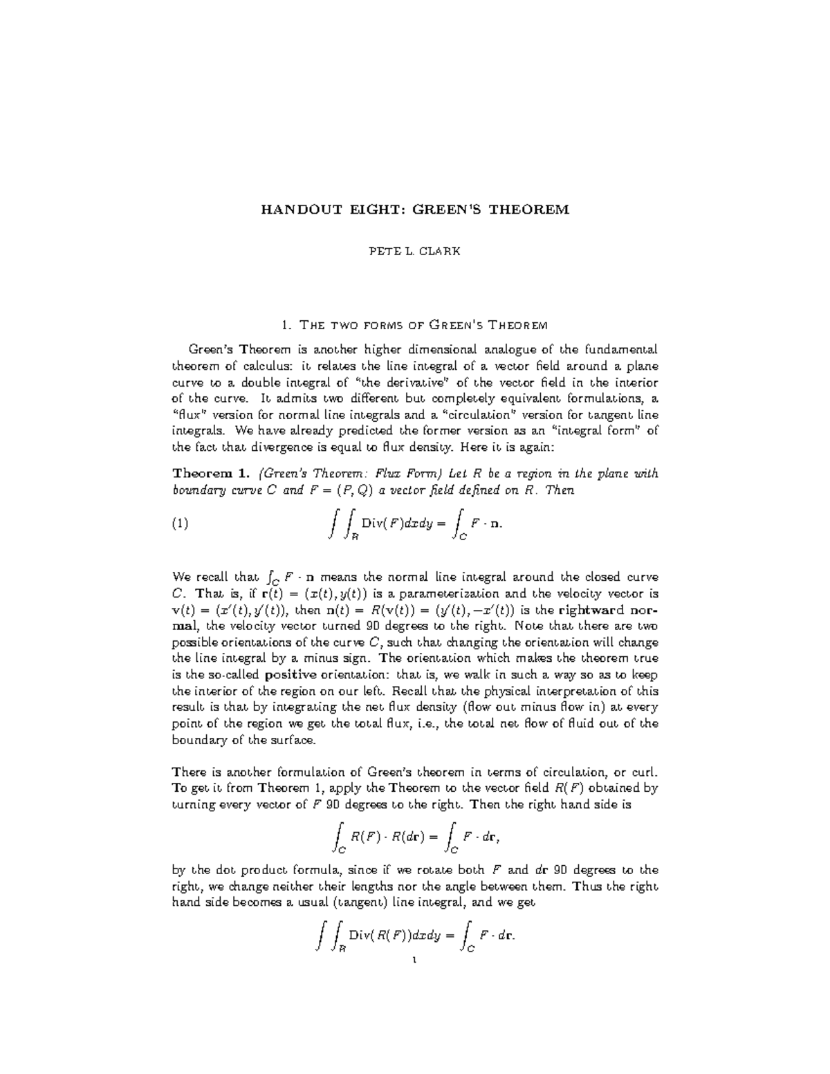 Handout 8: Theorems in Vector Calculus (Pete L. Clark) - Studocu