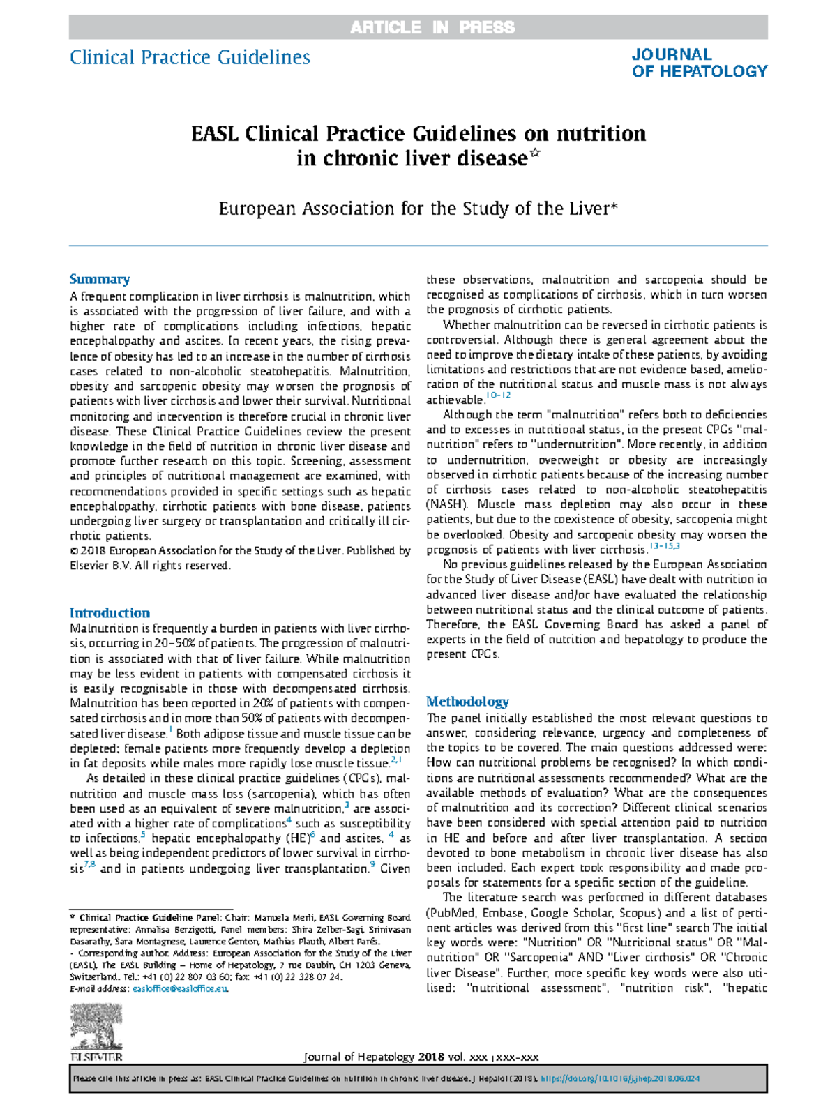 EASL CPG on Nutrition Management in Chronic Liver Disease - Studocu