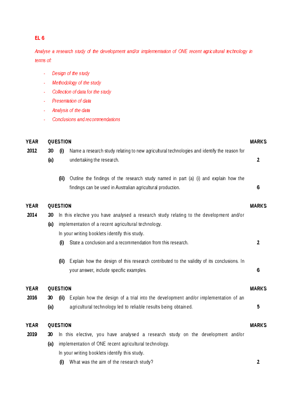 EL6 Agricultural Technology Research Study Analysis Questions - Studocu