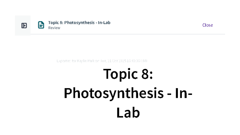 Topic 8: Photosynthesis Lab Review - Intro Bio I Lab (Fall 25) - Studocu