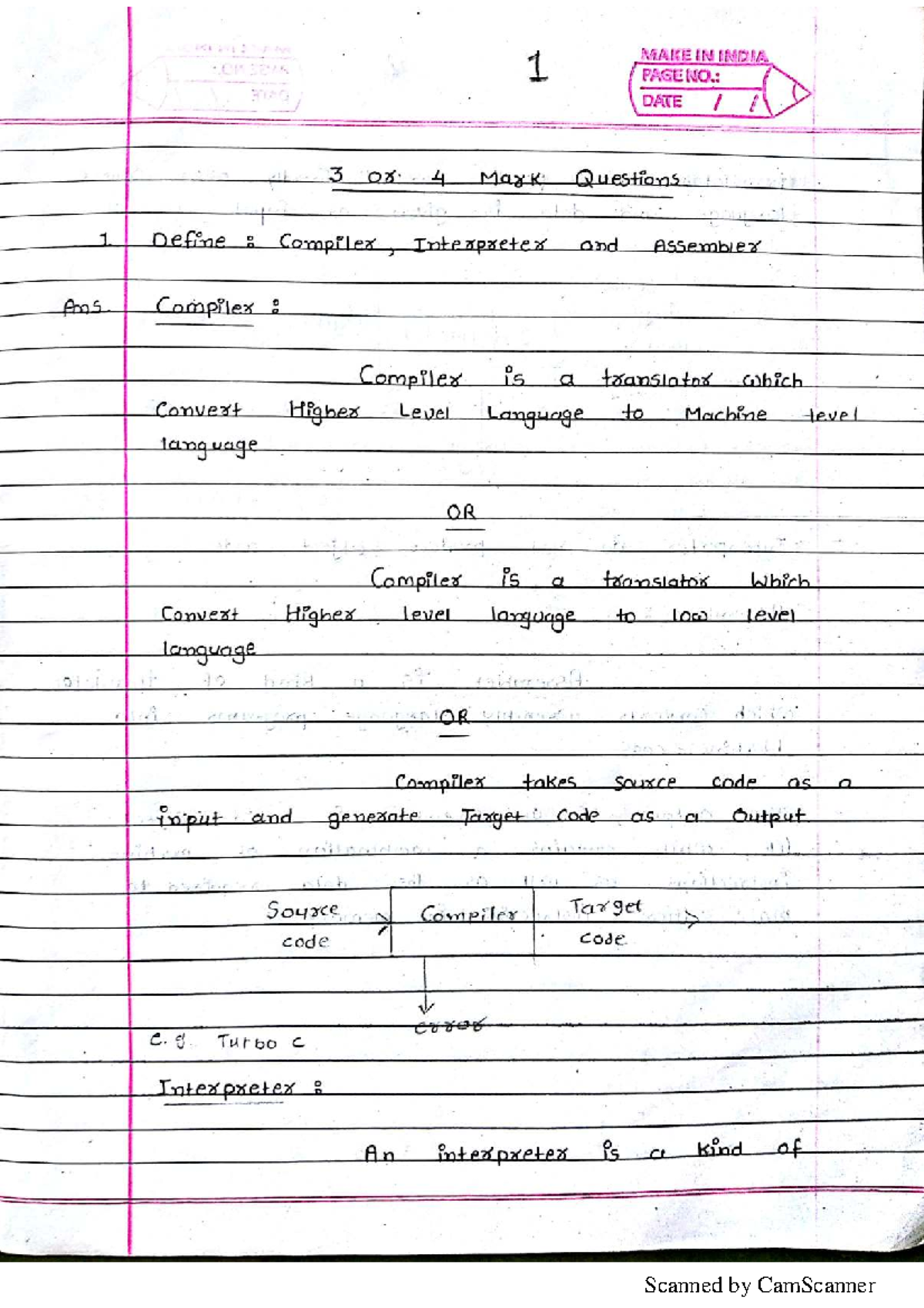 Compiler Design Notes: Key Concepts and Definitions - Studocu