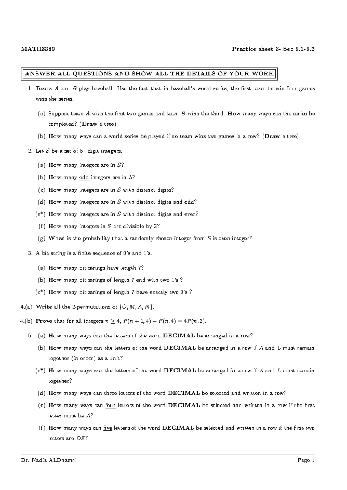 MATH3360 Practice Sheet 9: Combinatorial Problems and Solutions - Studocu