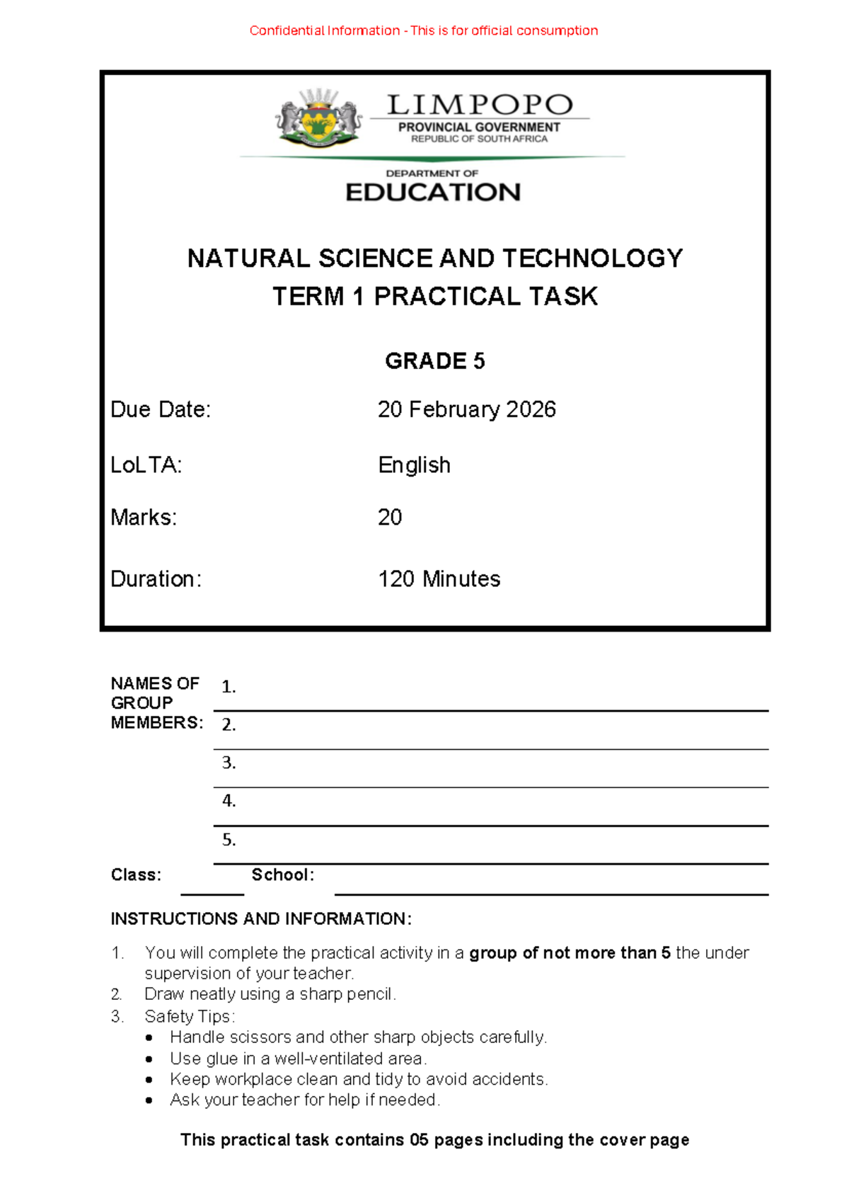 Grade 5 NST Term 1 Practical Task: Human Skeleton Model - Studocu