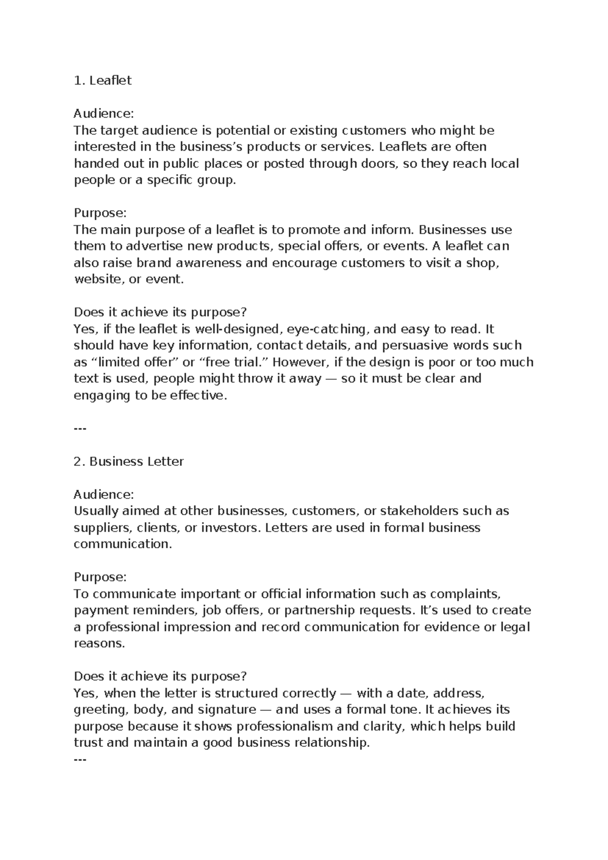 1. Leaflet & Business Letter: Audience, Purpose, and Effectiveness ...