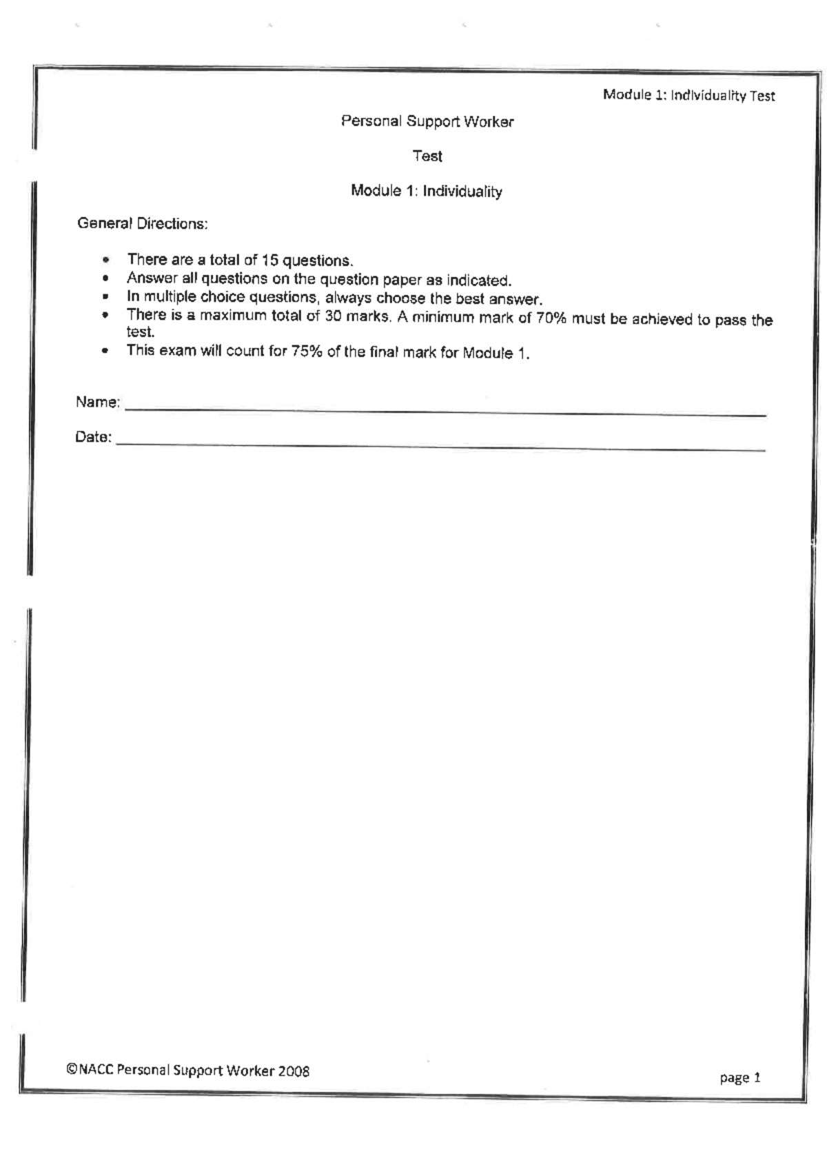 Module 1: Individuality Test - Personal Support Worker Exam - Studocu