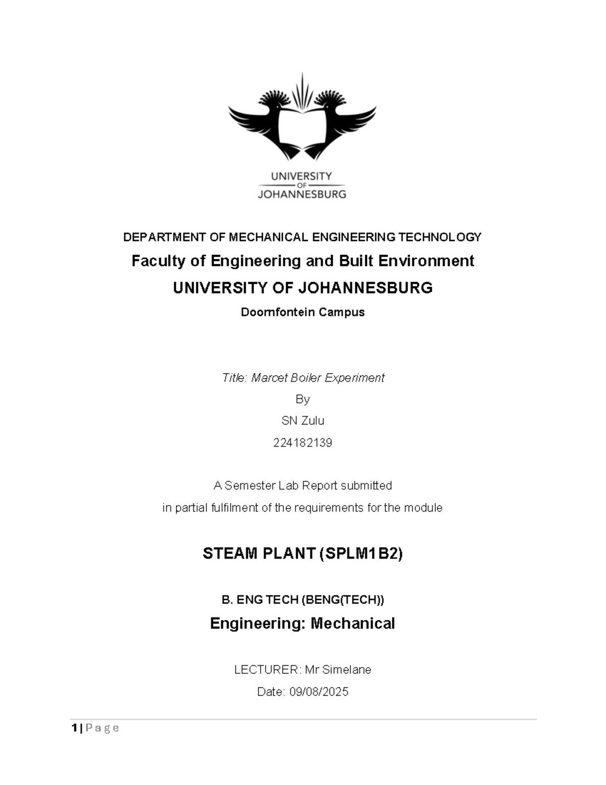Marcet Boiler Experiment Lab Report - SPLM1B2 - Studocu