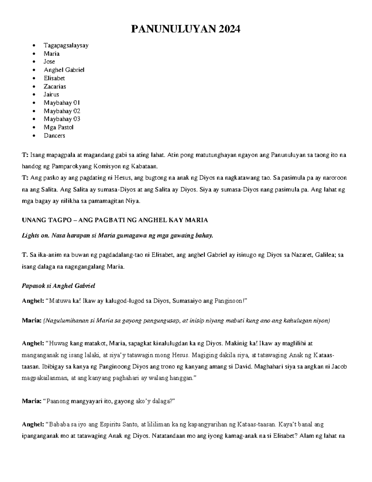 SMTP PCY 2024: Panunuluyan Script at Tagapagsalaysay - Studocu