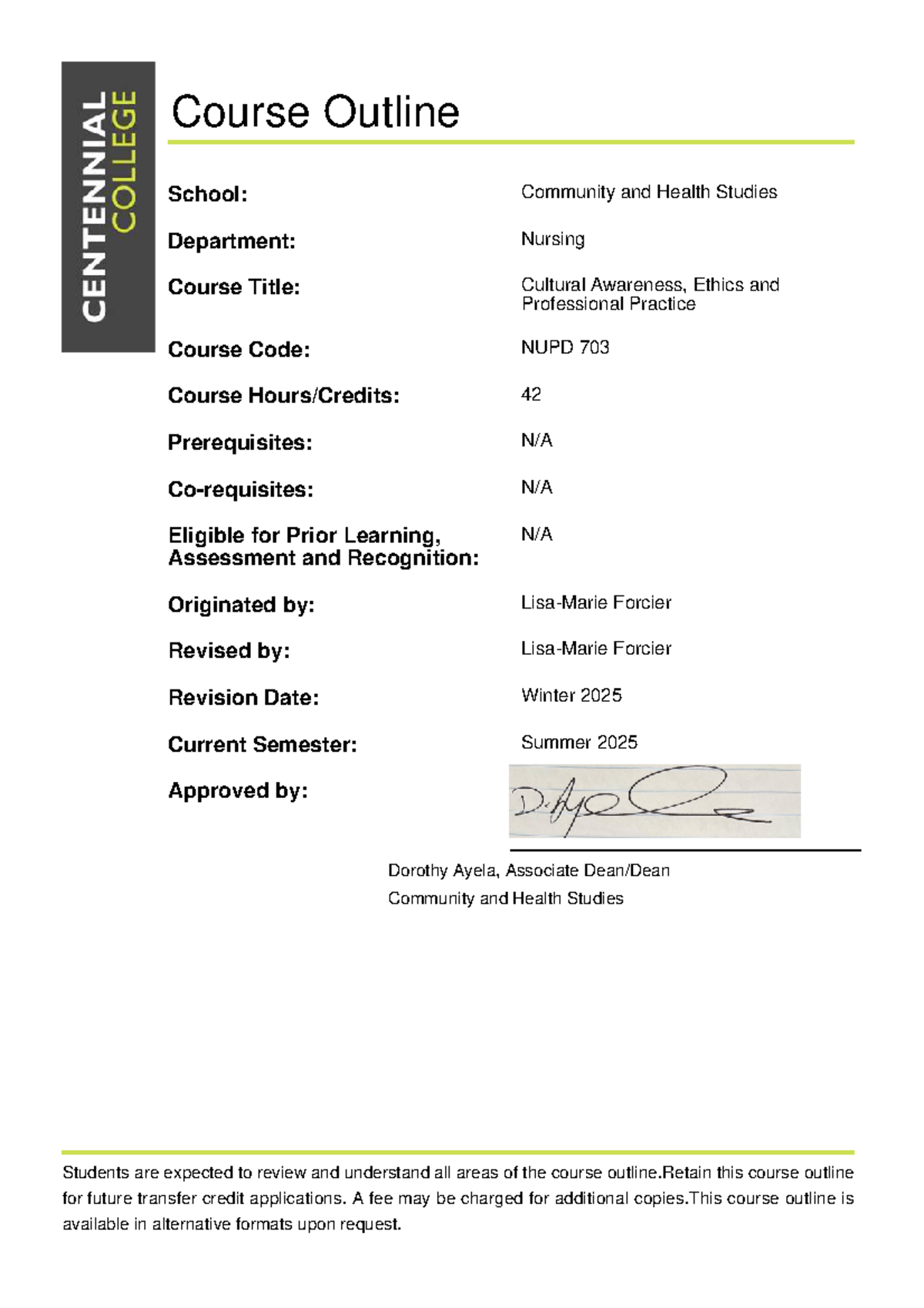 Course Outline NUPD 703: Cultural Awareness, Ethics & Professional Practice - Studocu