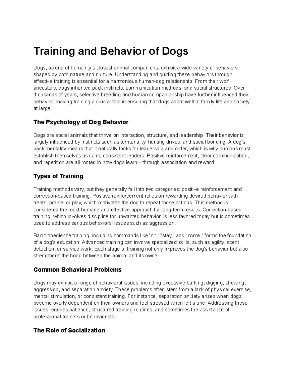 Training and Behavior of Dogs: Understanding Canine Psychology - Studocu
