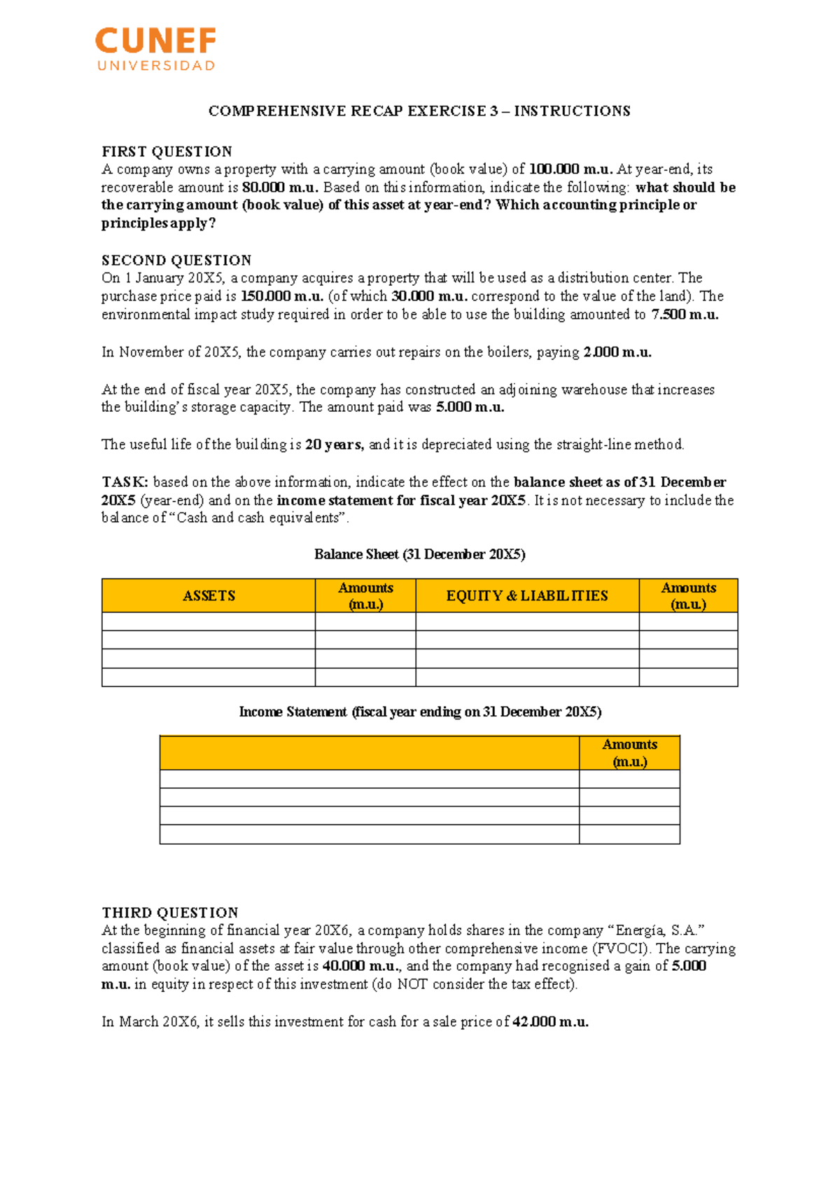 Recap EXAM 3: Financial Statements Analysis and Instructions - Studocu