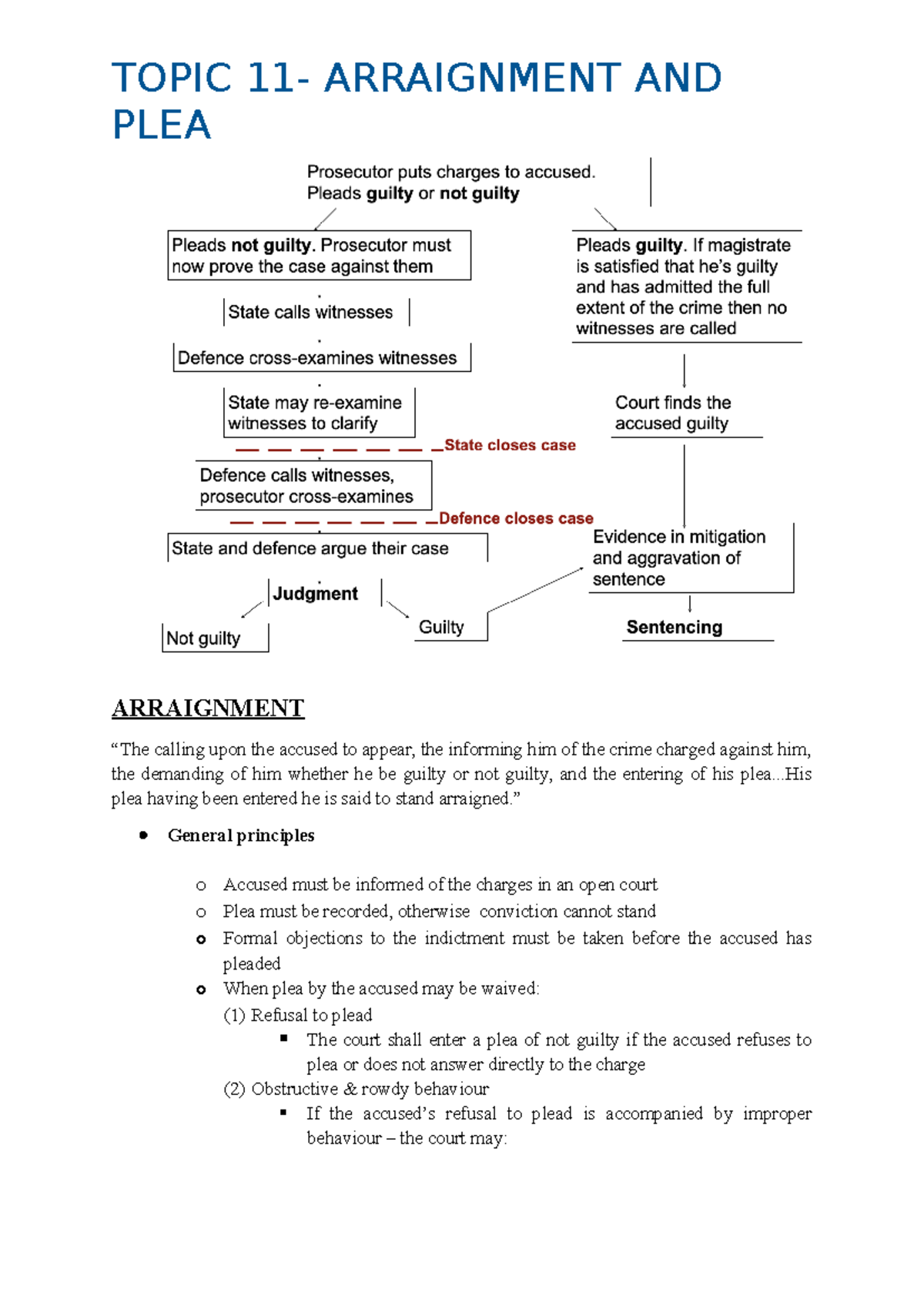 Topic 11: Arraignment and Plea Procedures in Criminal Law - Studocu