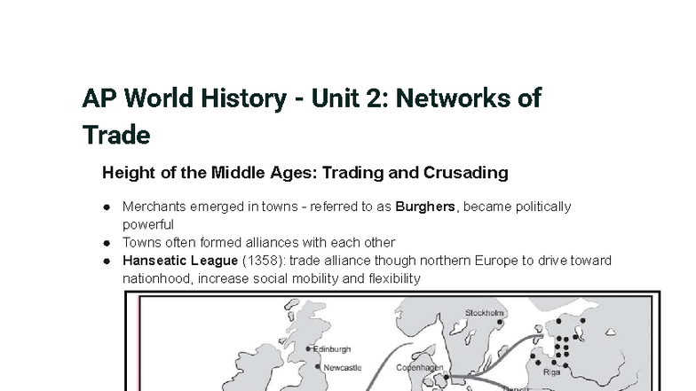 AP World History - Unit 2: Trade Networks & the Middle Ages - Studocu