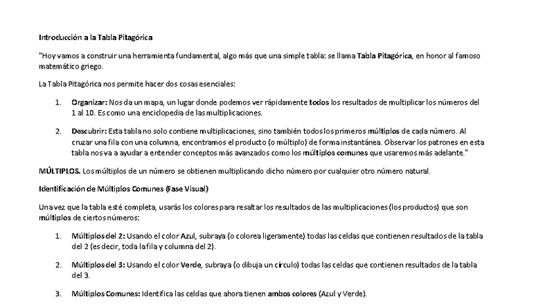 Múltiplos y Tabla Pitagórica: Herramienta Esencial en Matemáticas - Studocu