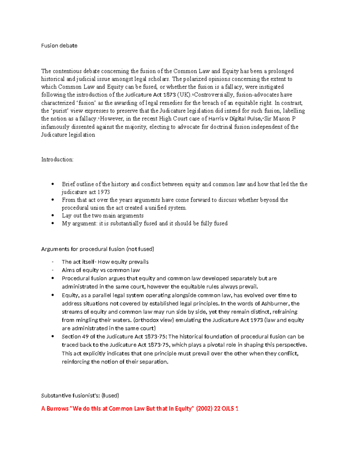 Equity and Trust Notes: Fusion Debate on Common Law and Equity - Studocu