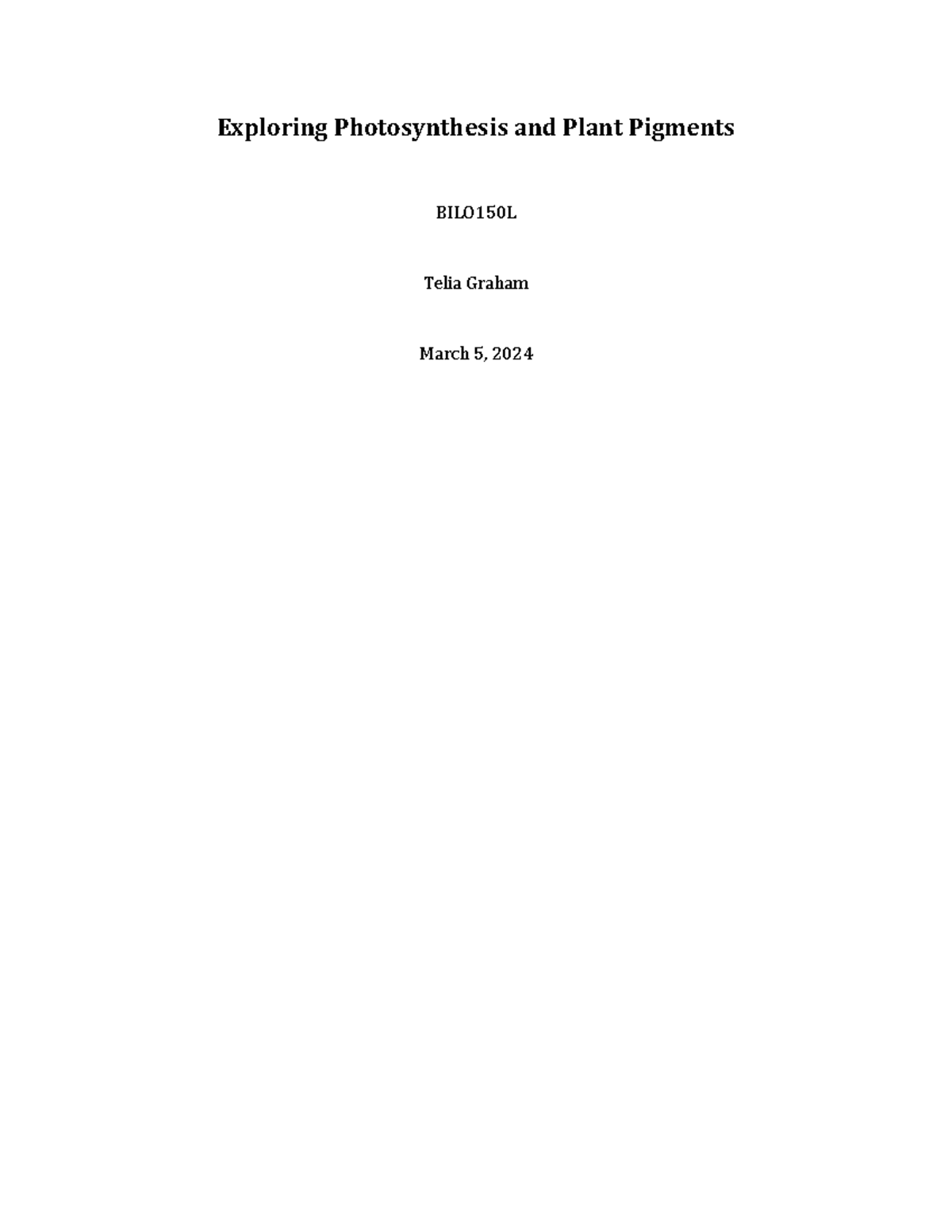 BILO150L Exploring Photosynthesis Pigments: Lab Report Insights - Studocu