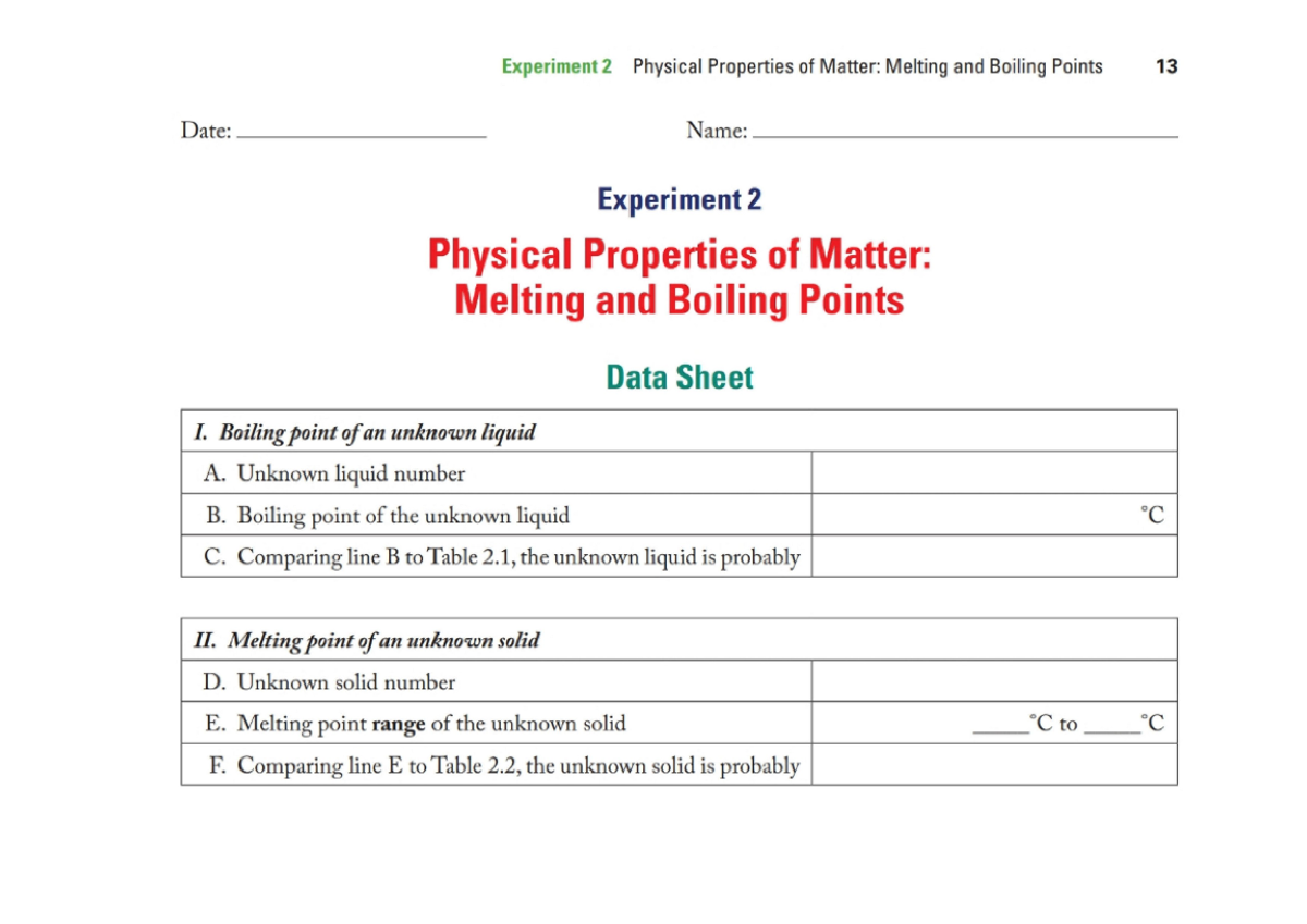 Lab Experiment 2: Physical Properties of Matter - Melting & Boiling ...