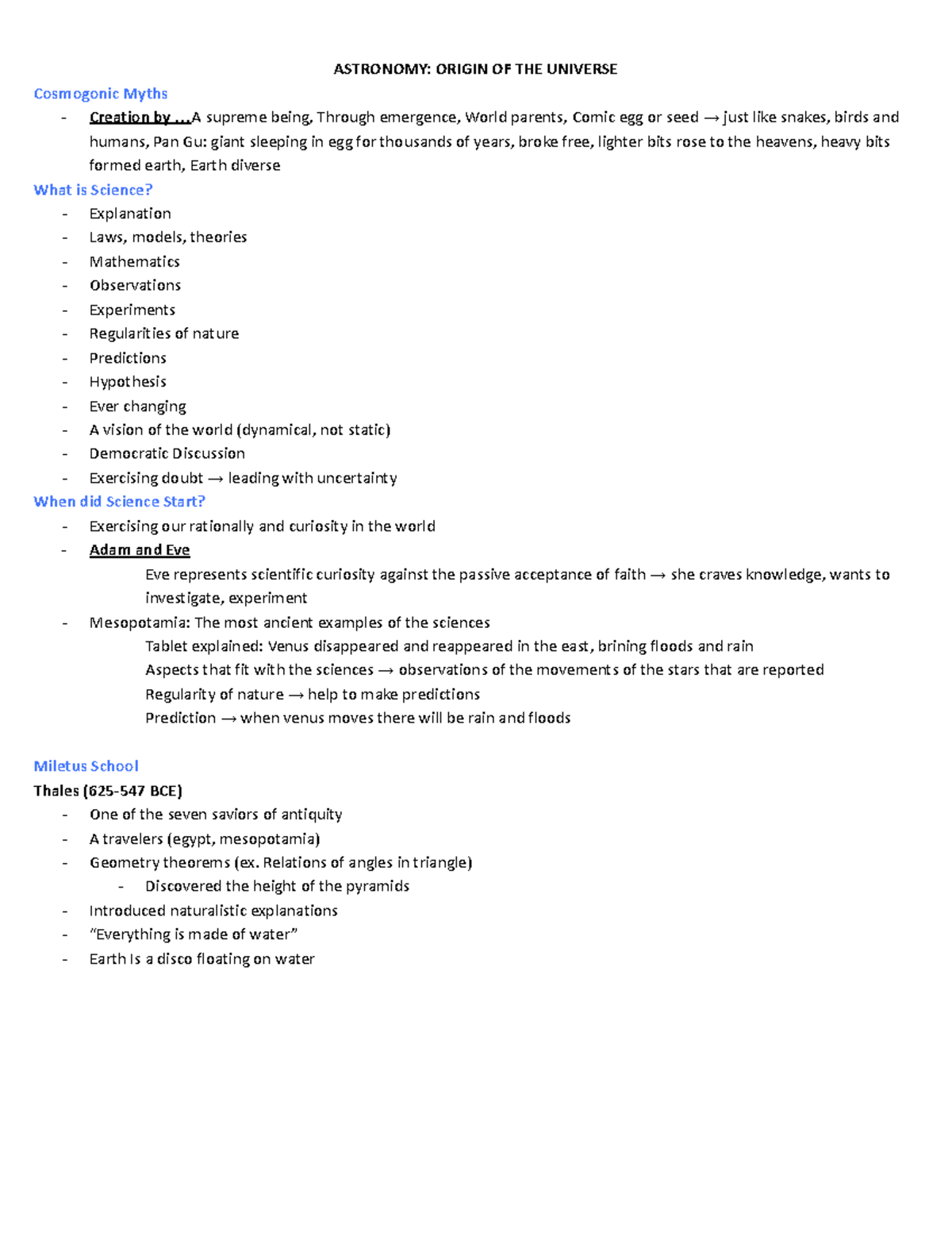 Astronomy 2022 Notes Midterm - ASTRONOMY: ORIGIN OF THE UNIVERSE ...