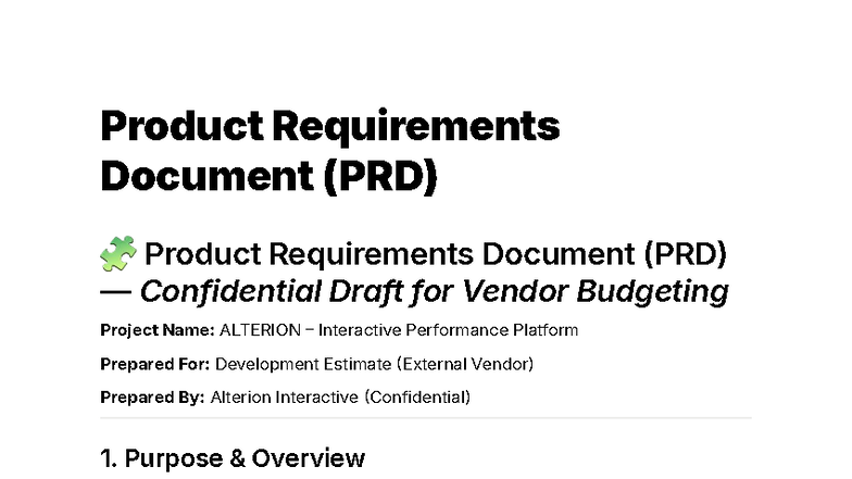Product Requirements Document (PRD) for ALTERION Performance App - Studocu