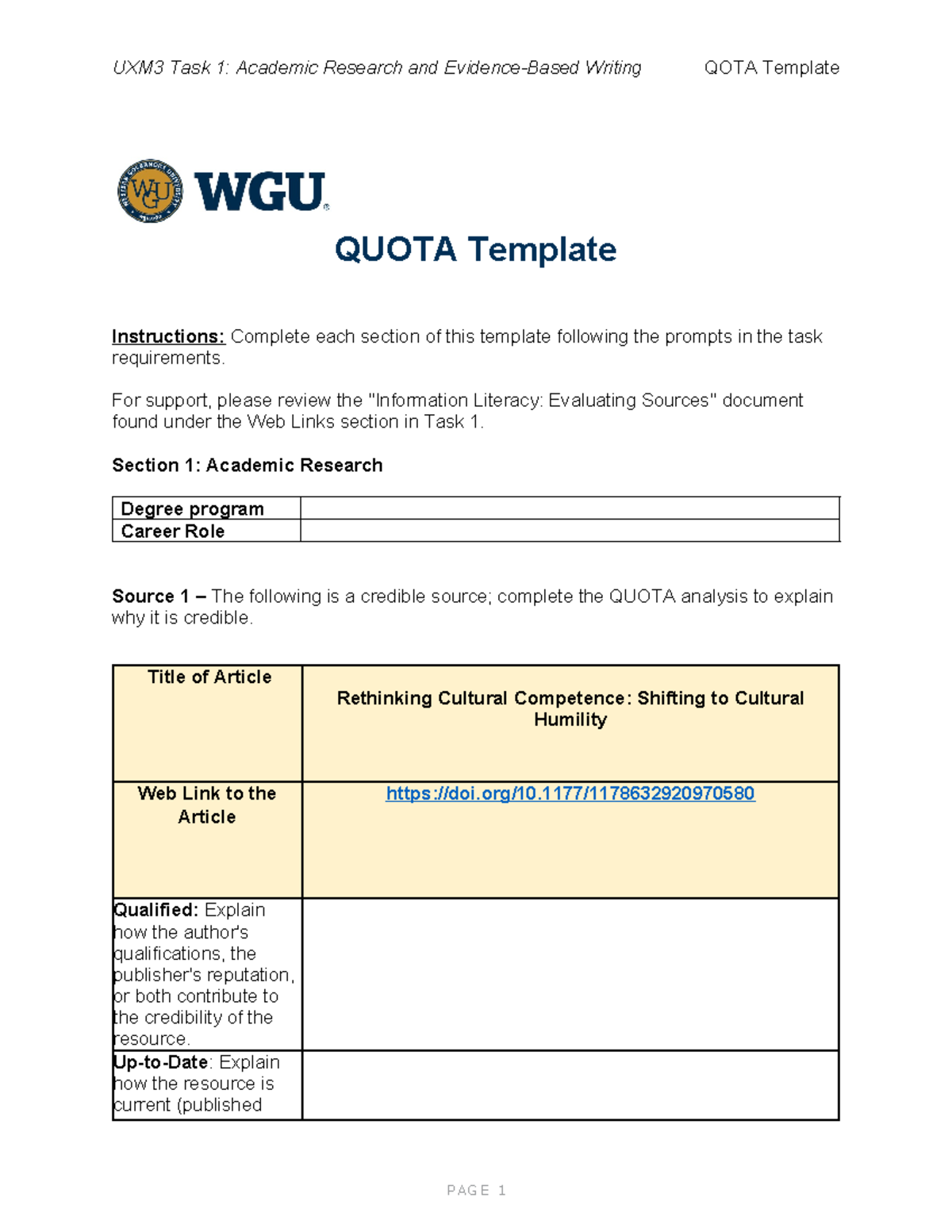 Quota Template - TASK 1 Analysis for Academic Research and Writing ...