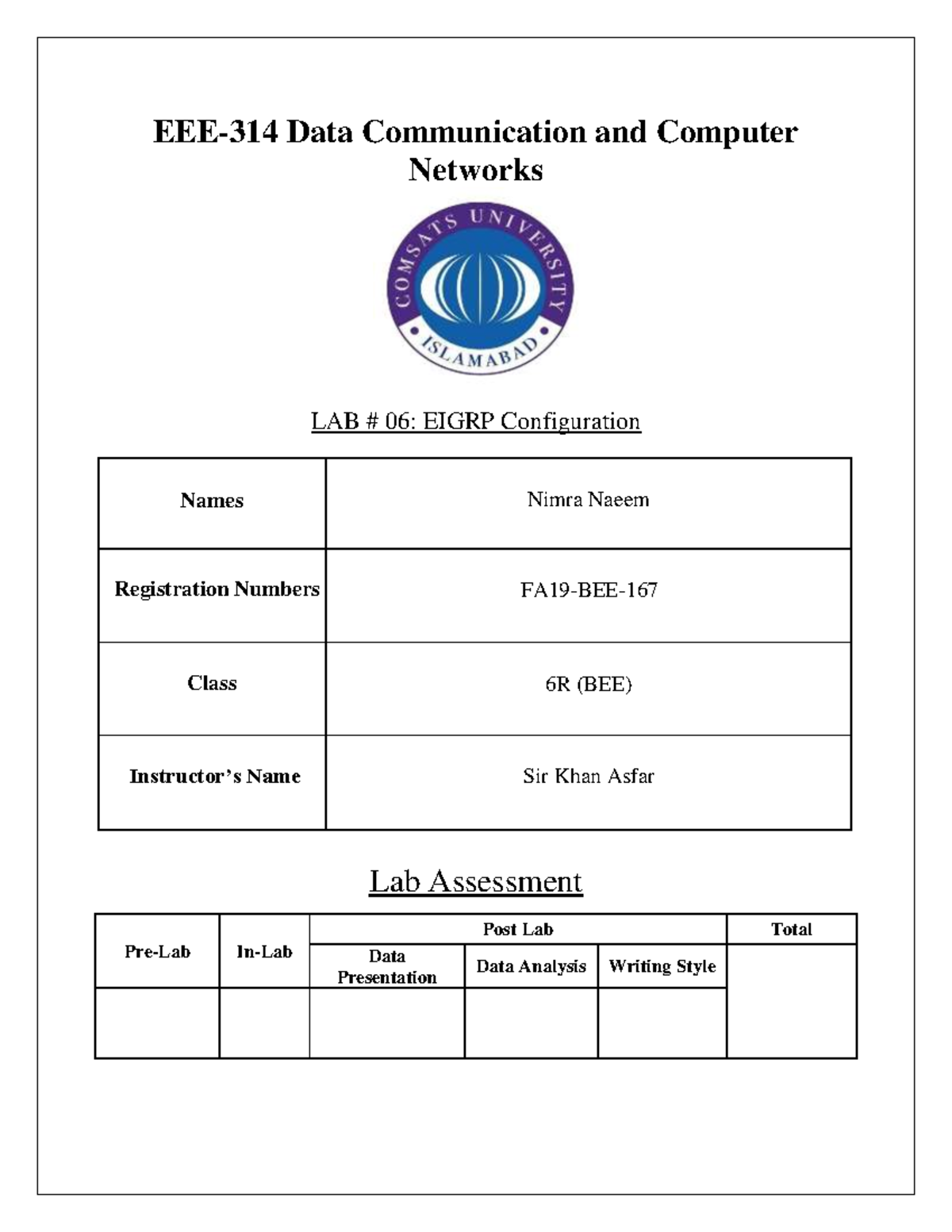 Lab 06: EIGRP Configuration in Data Communication and Computer Networks ...