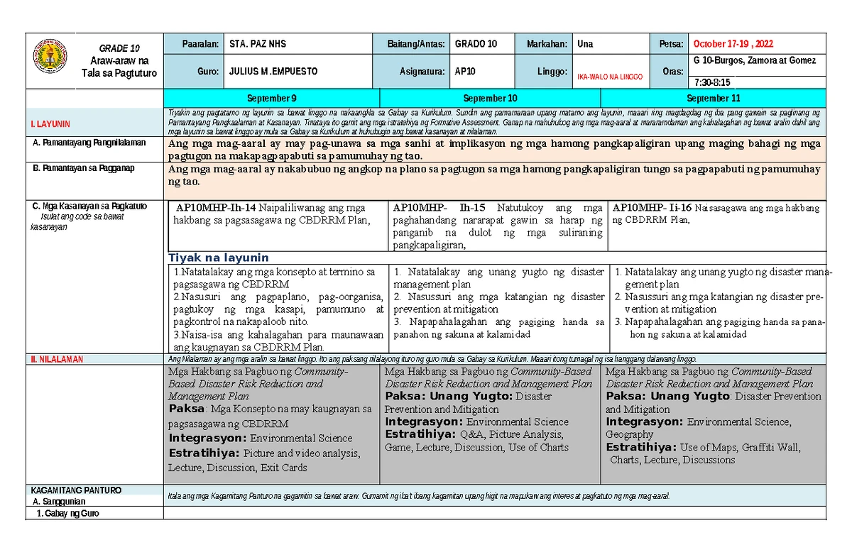 DLP - Mga Hakbang sa Pagbuo ng Community-Based Disaster Risk Reduction ...