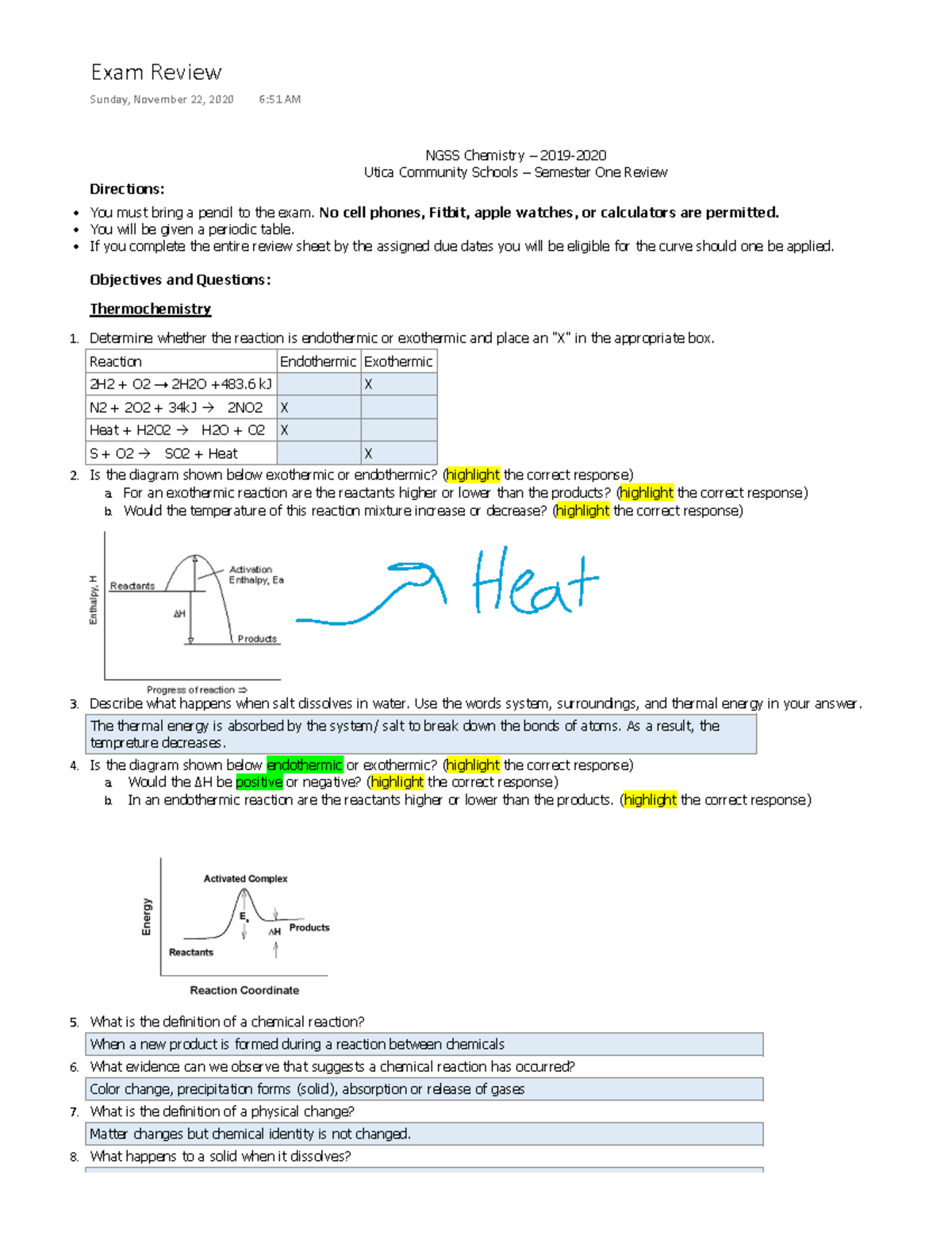 NGSS Chemistry Exam Review - Semester 1 Study Guide (2020) - Studocu