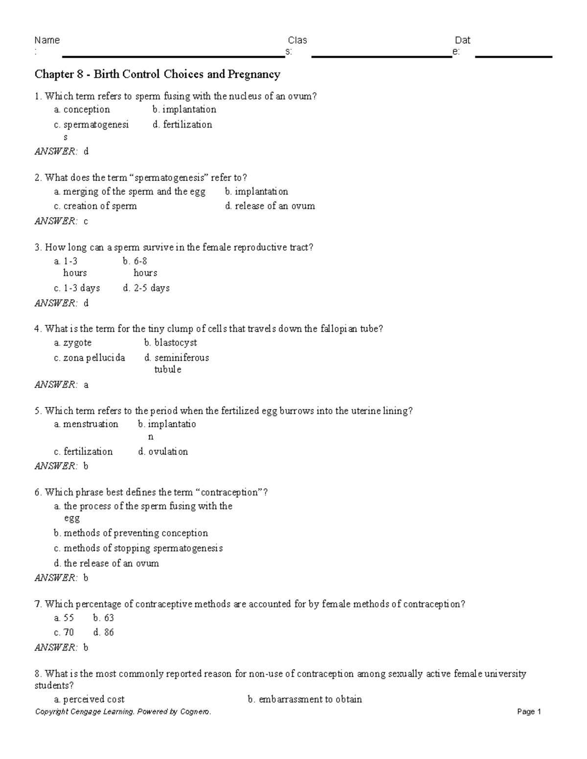 Chapter 8: Exploring Birth Control Options and Pregnancy Insights - Studocu