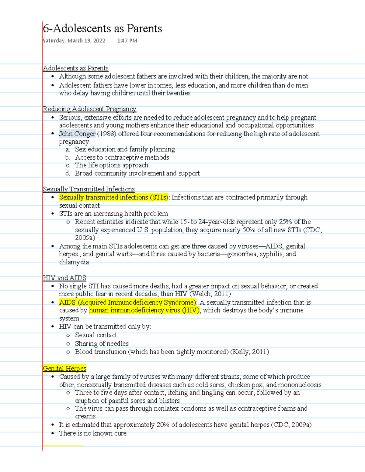 PSYCH 215-Adolescence Psychology Chapter 6 - Adolescents as Parents ...