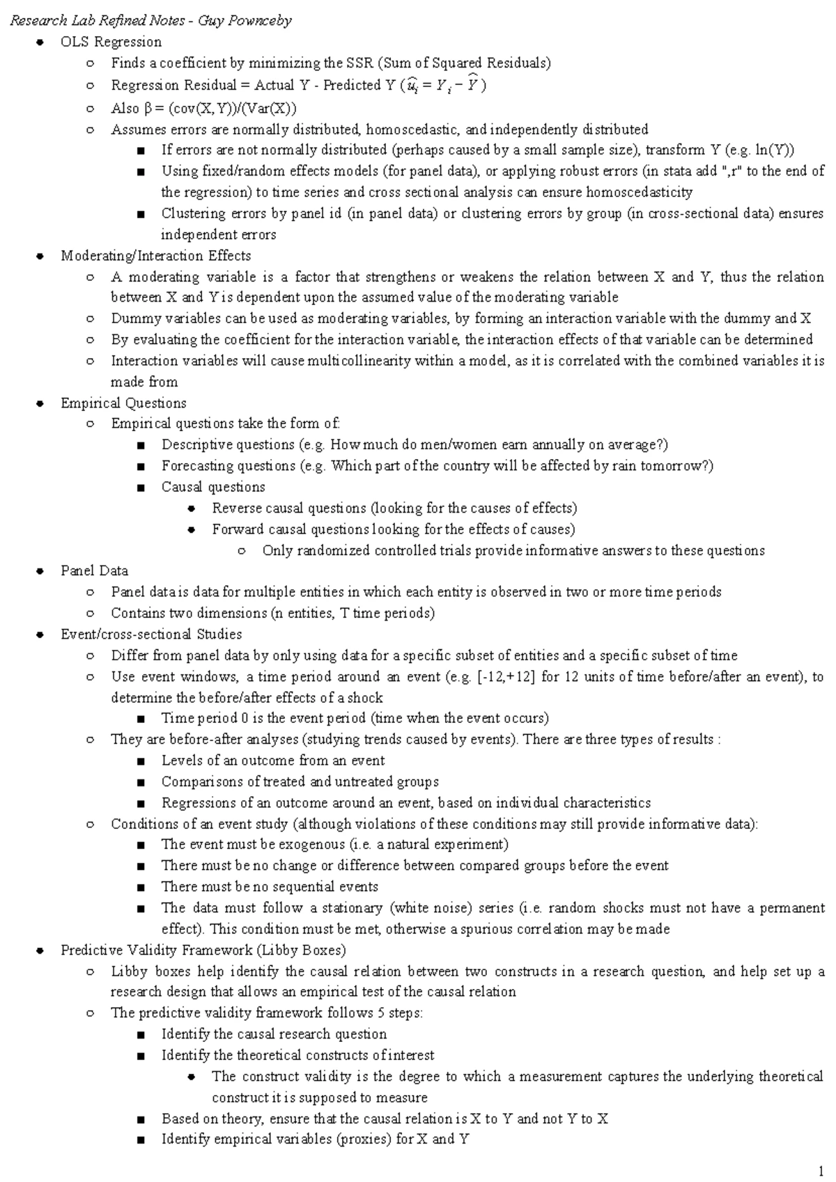Research Lab Summary Notes: Treatment Effects & Bad Controls - Studeersnel