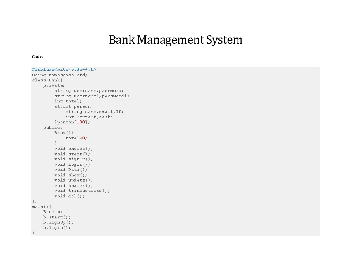Project on Bank Management System - Computer Science XII-A - Studocu