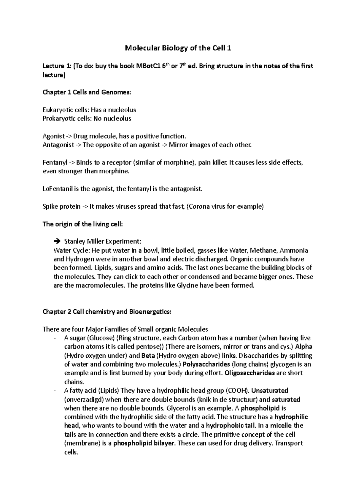 Lecture 1: Introduction to Molecular Biology of the Cell 1 Concepts ...