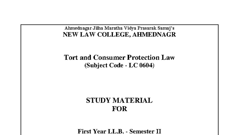 Tort and Consumer Protection Law Study Material (LC 0604) - Studocu