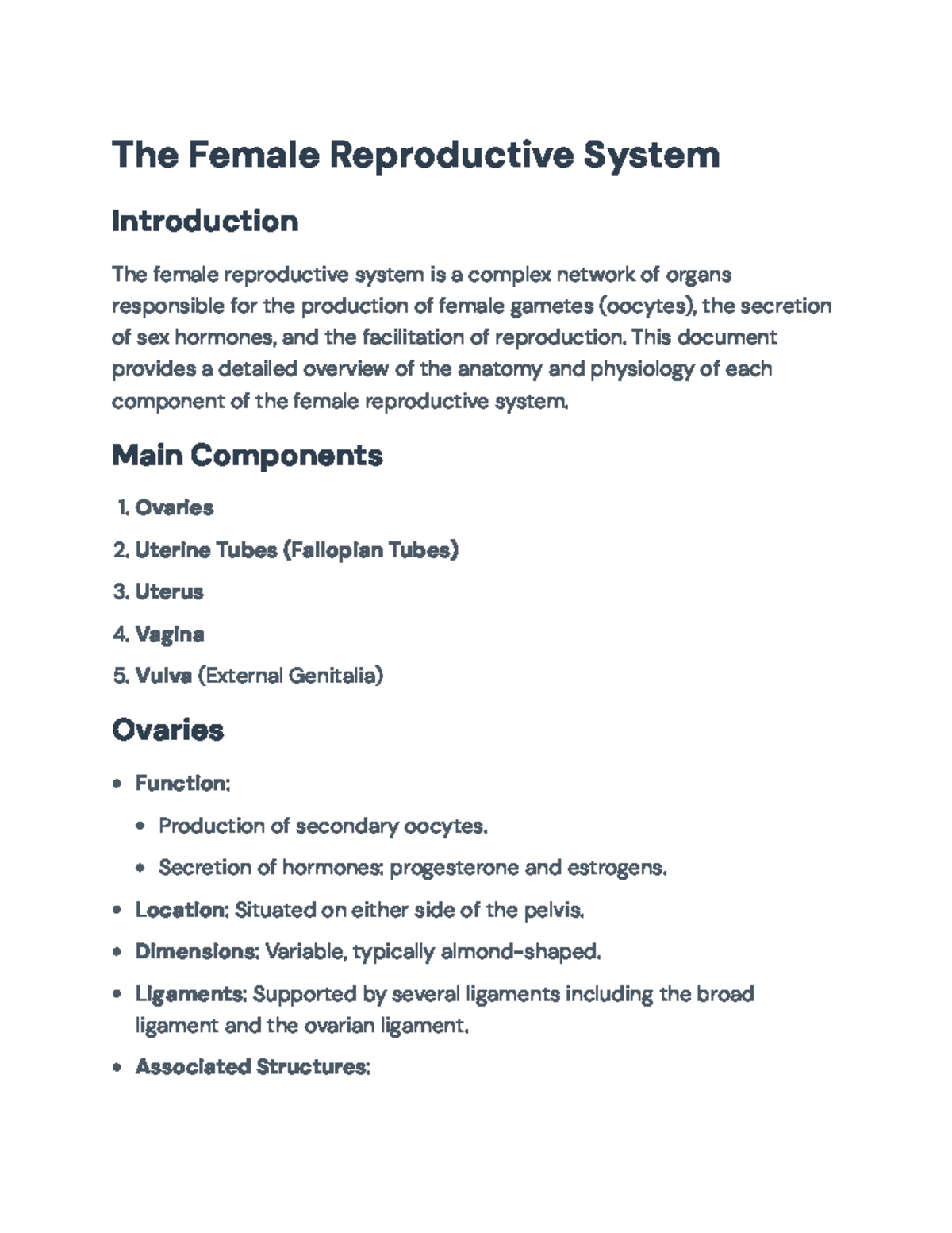 Comprehensive Overview of the Female Reproductive System - A Study Guide - The Female ...