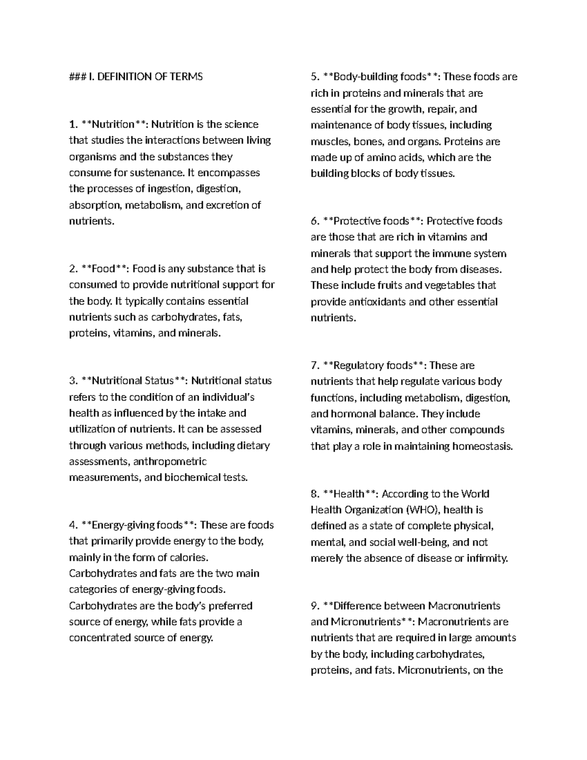 Nutrition Overview and Key Terms: Definitions and Guidelines - Studocu