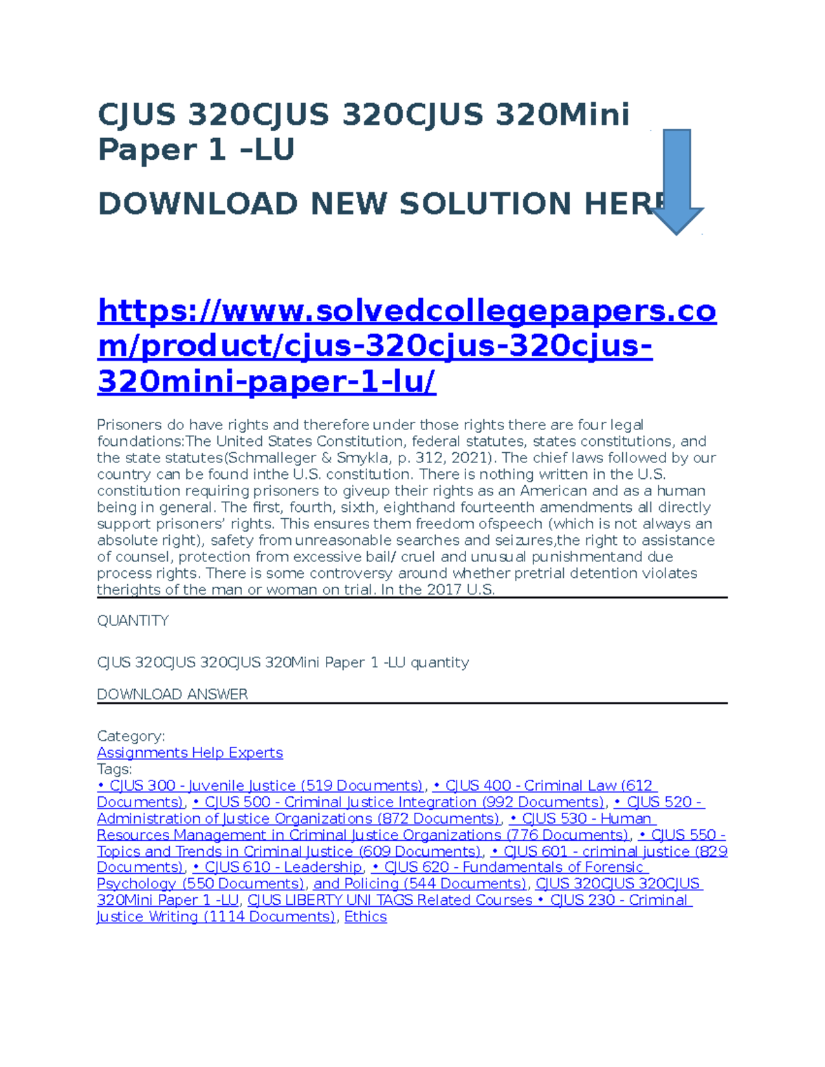 CJUS 320 Mini Paper 1 - Legal Foundations of Prisoner Rights - Studocu