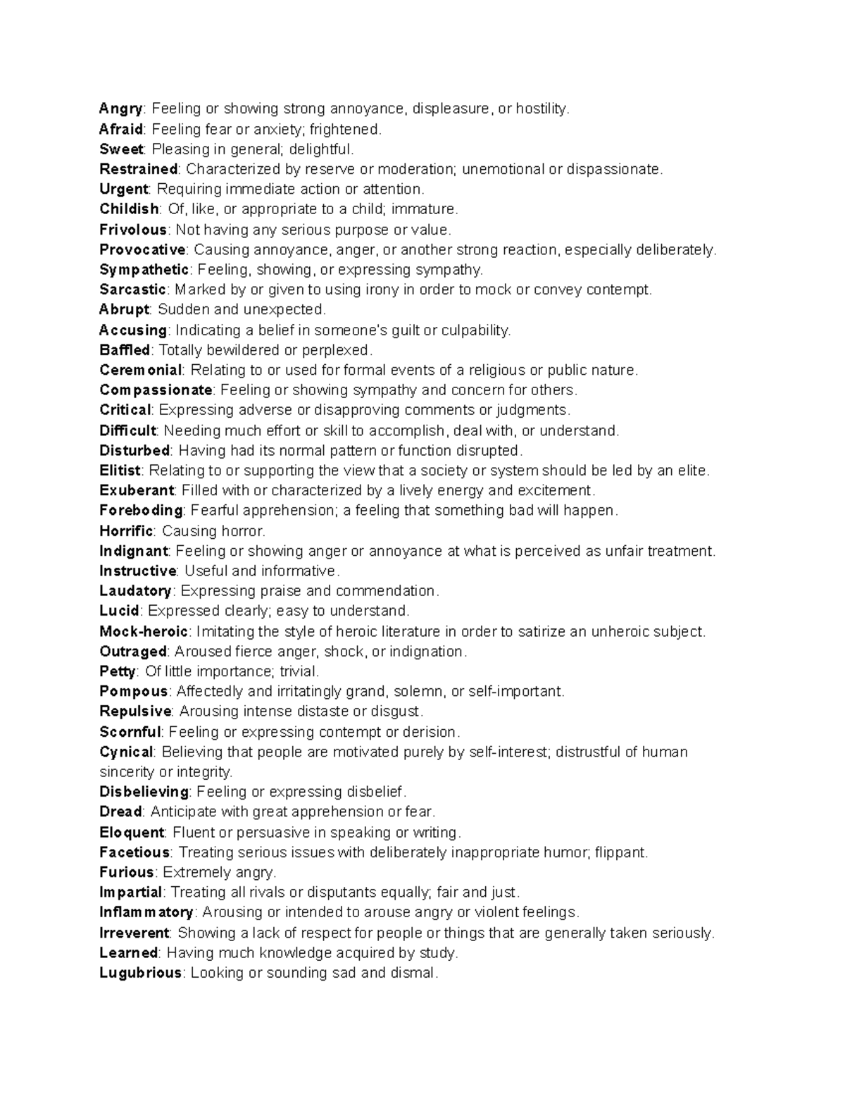 AICE English Language Vocab Review - Angry: Feeling or showing strong ...
