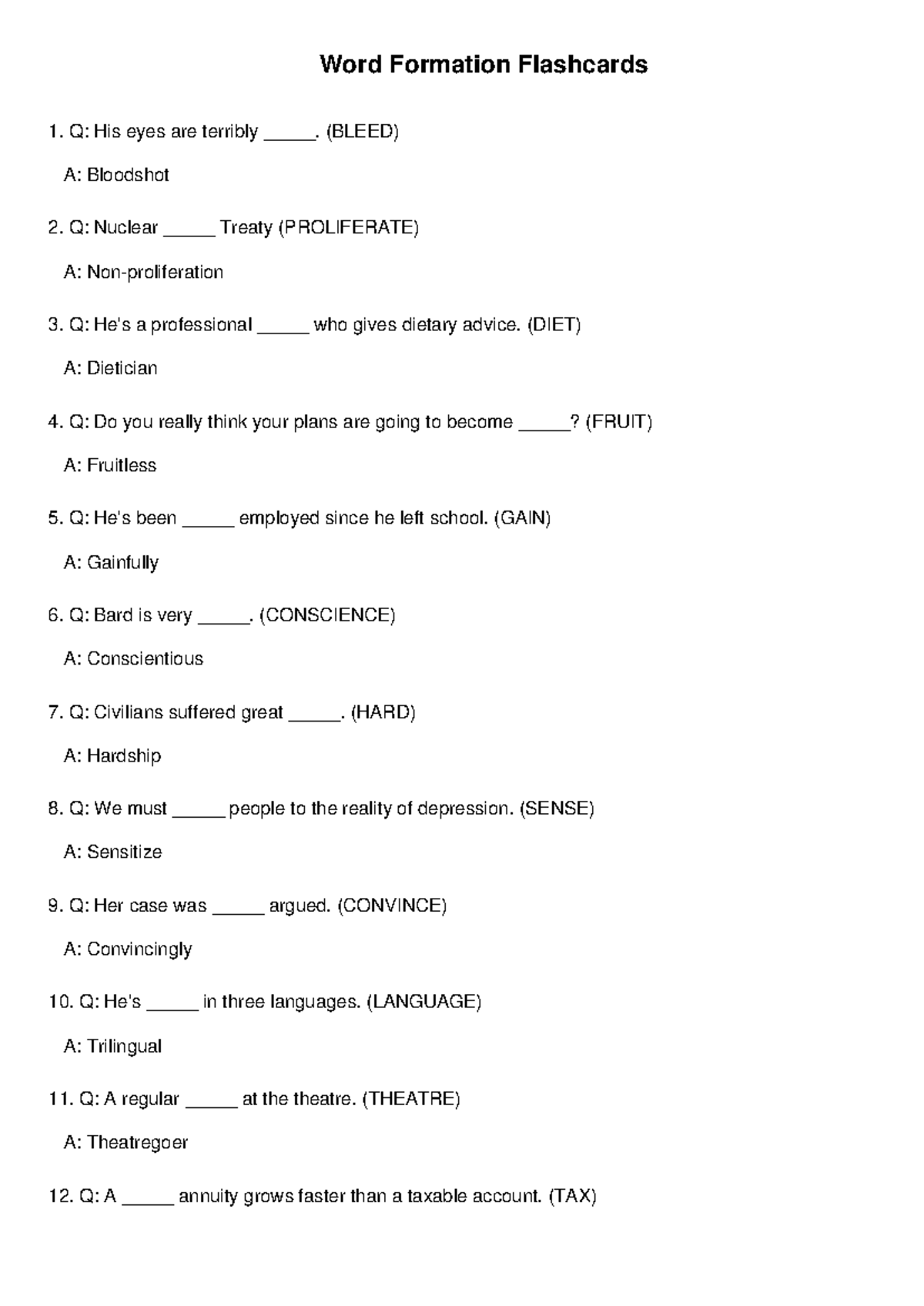 Word Formation Flashcards: Vocabulary Building Q&A - Studocu