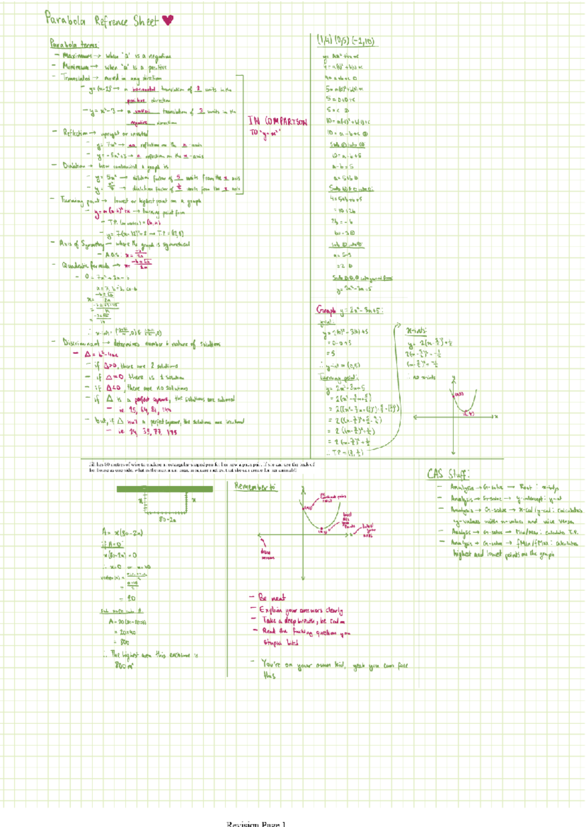 Parabola Cheat Sheet - Math 101 Final Exam Study Guide - Studocu