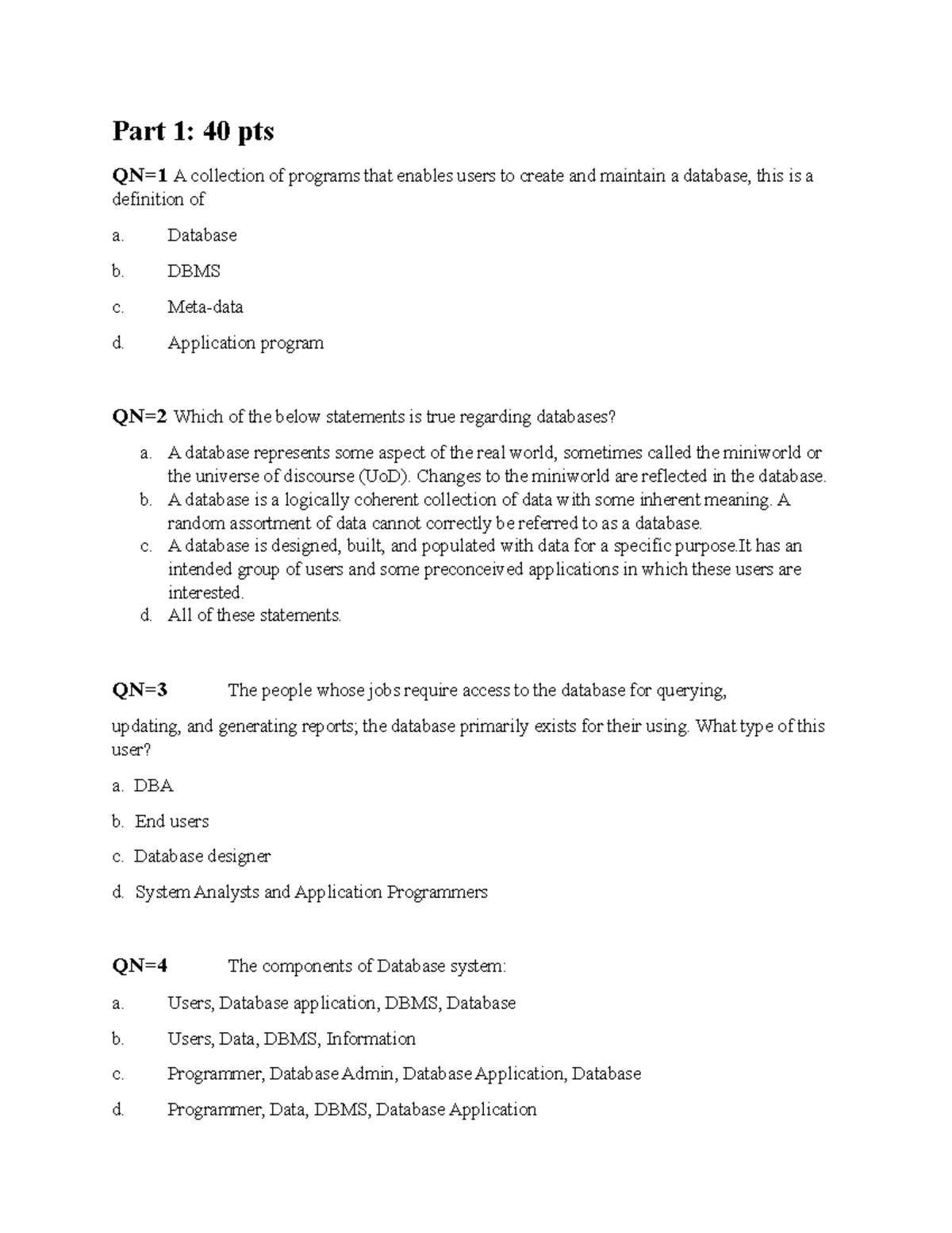 DBI202 TEST1 Spring 2023: Database Concepts and Queries - Studocu