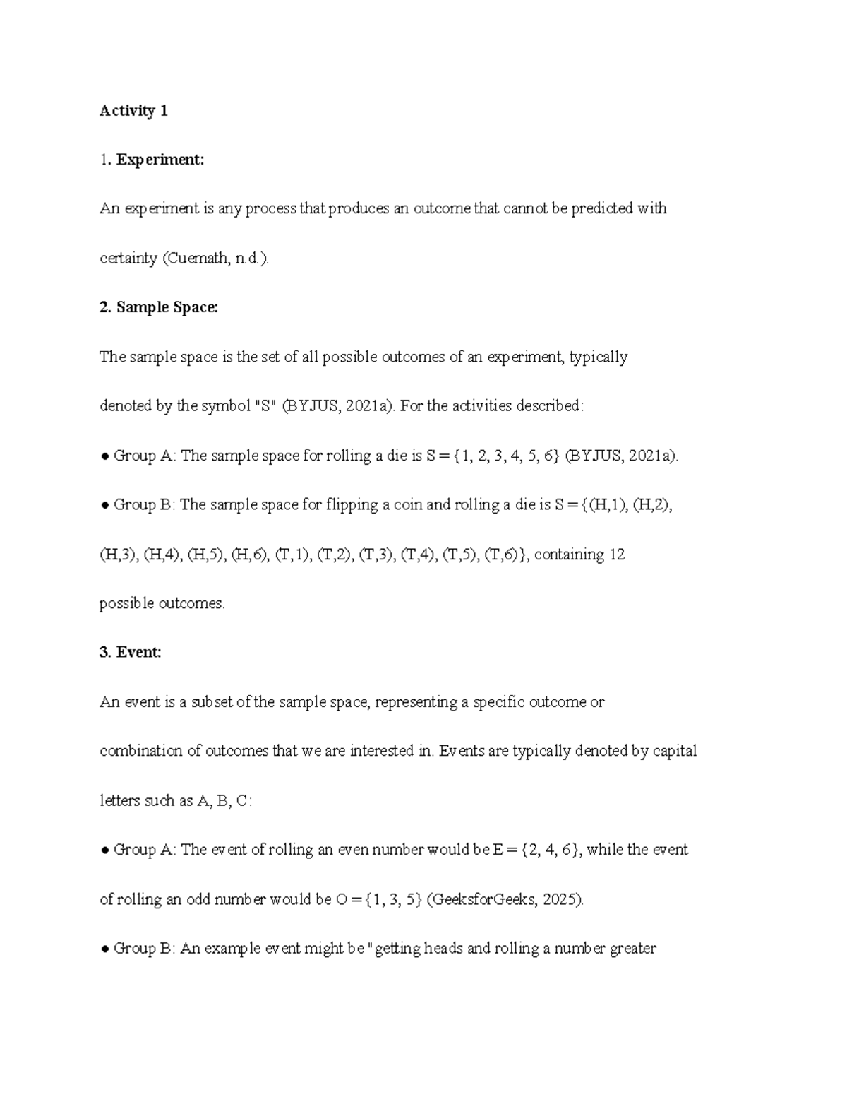 Math Assignment Unit 3: Probability Concepts and Experiments - Studocu