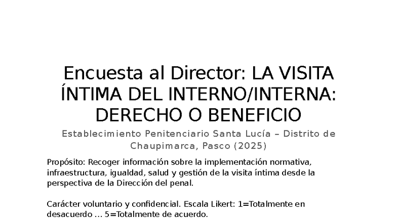 Encuesta Director: Visita Íntima en Establecimiento Penitenciario 2025 ...