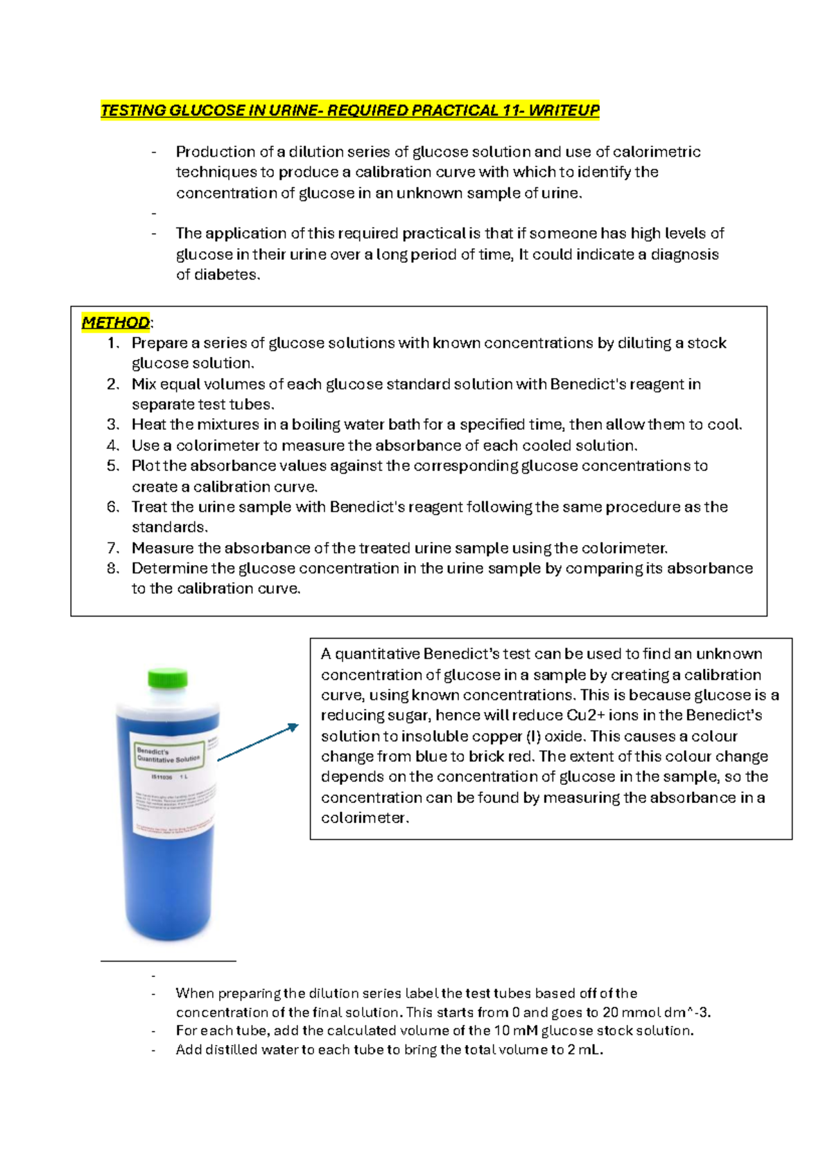 AQA Biology Required Practical: Glucose Testing in Urine Writeup - Studocu
