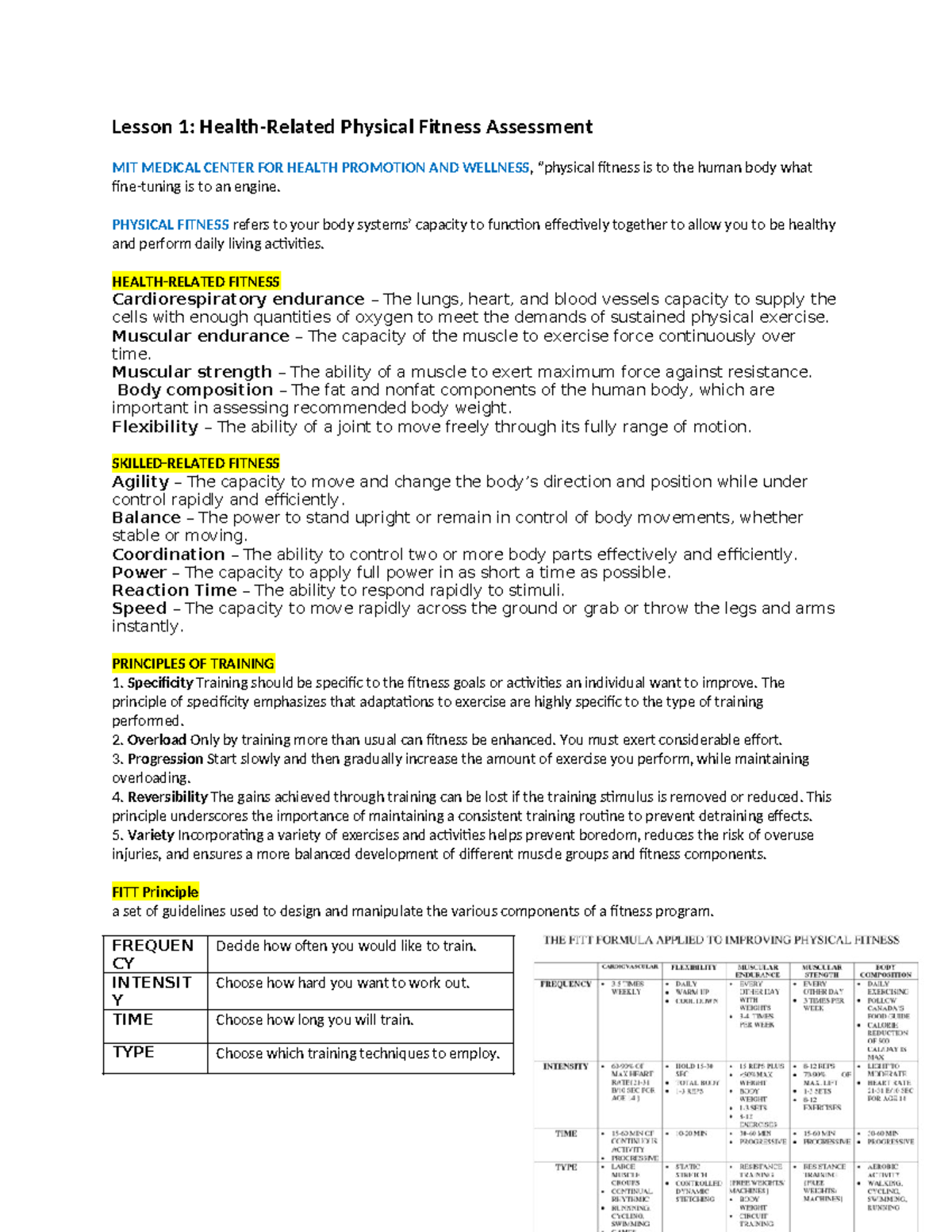 Lesson 1: Health-Related Physical Fitness Assessment and Guidelines ...