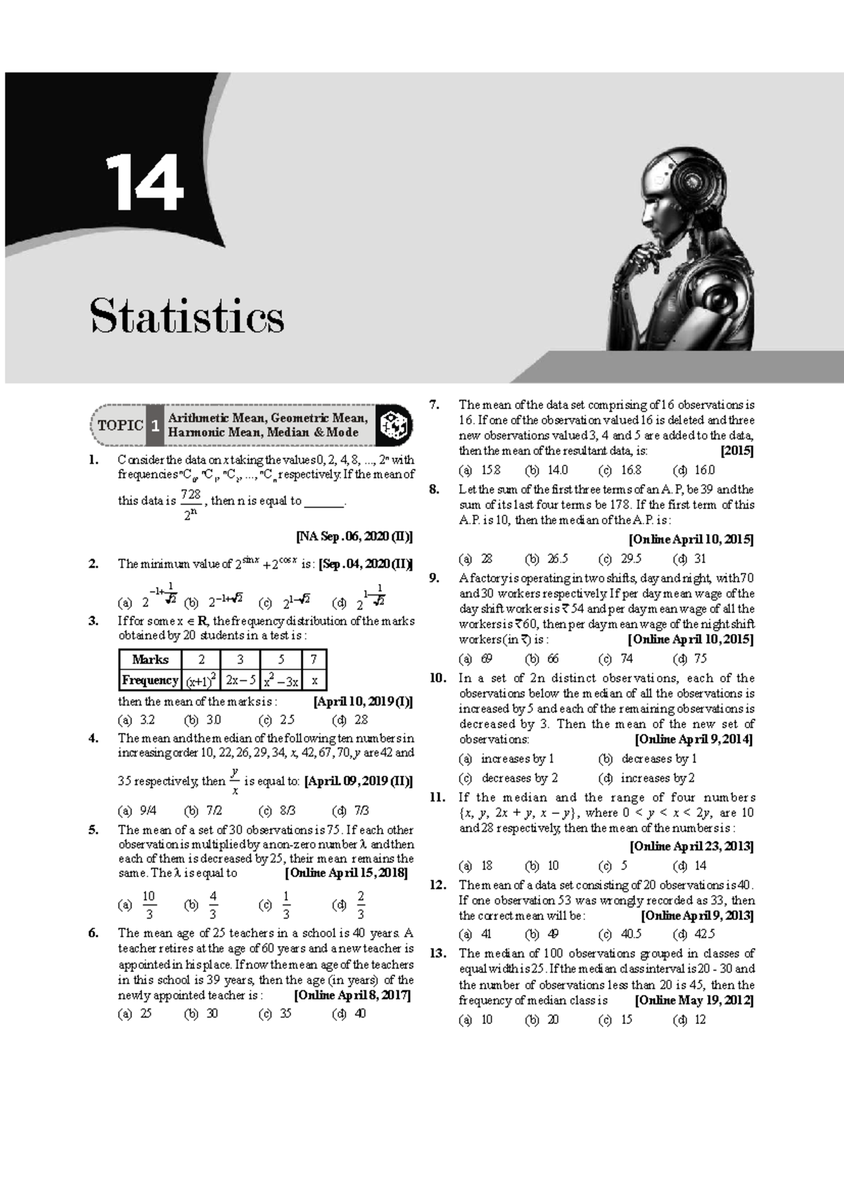 Selfstudys com file - jee main pyqs - Statistics M- TOPIC Ć Arithmetic ...