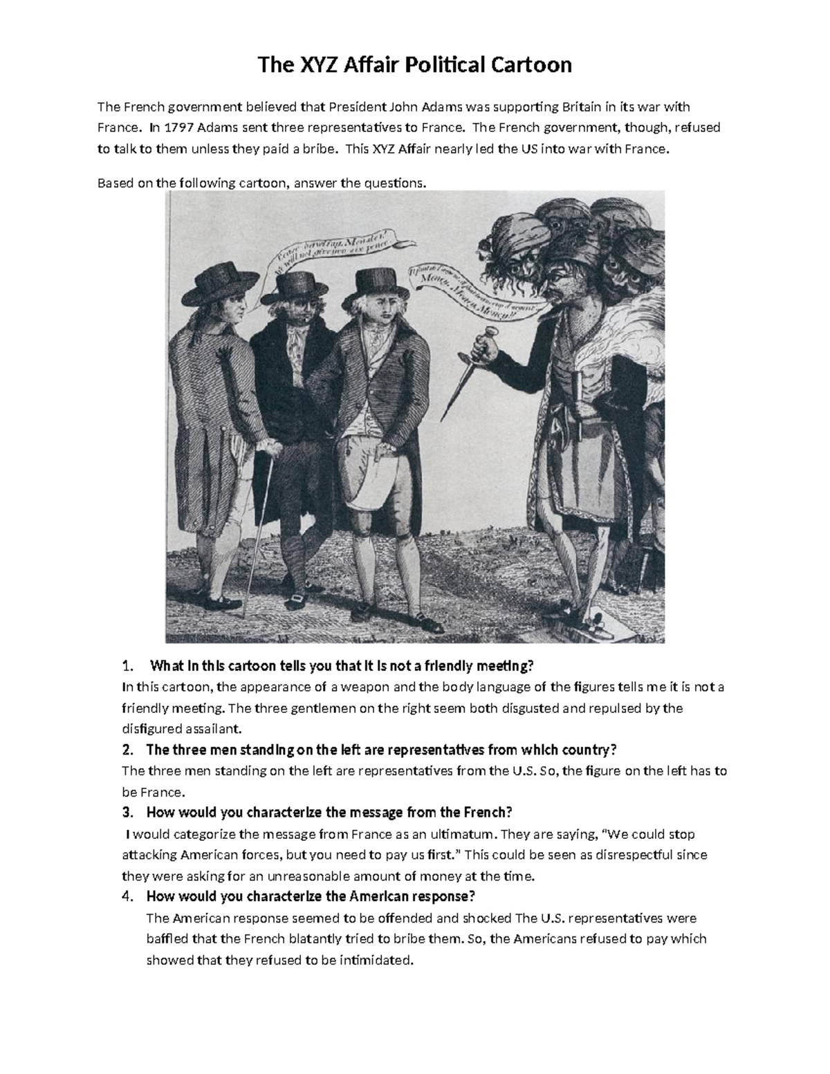 Political Cartoon Analysis: The XYZ Affair and Its Implications - Studocu