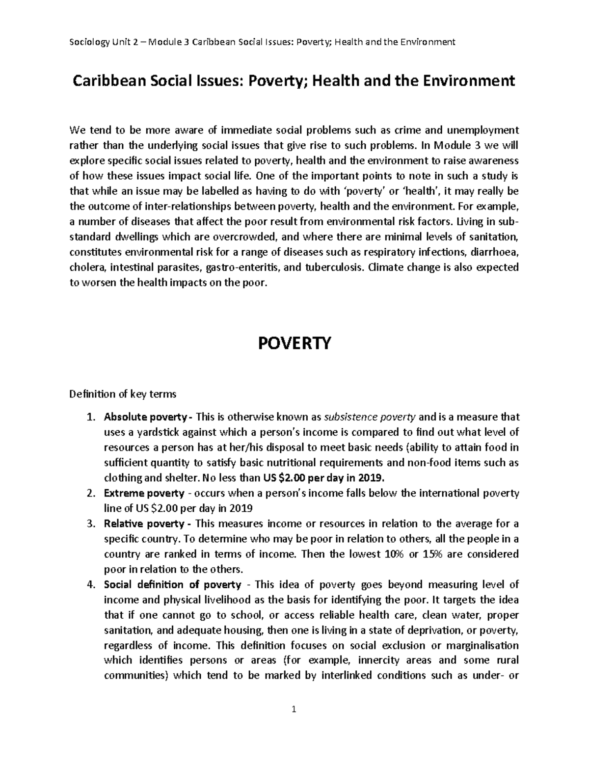 469733610 Cape Sociology Unit 2 Notes: Social Issues on Poverty and ...