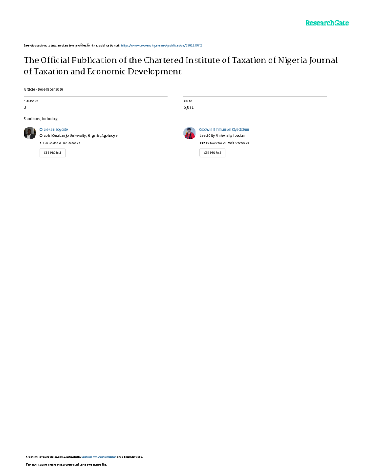(2019 ) Journal of Taxation and Economic Development - See discussions ...